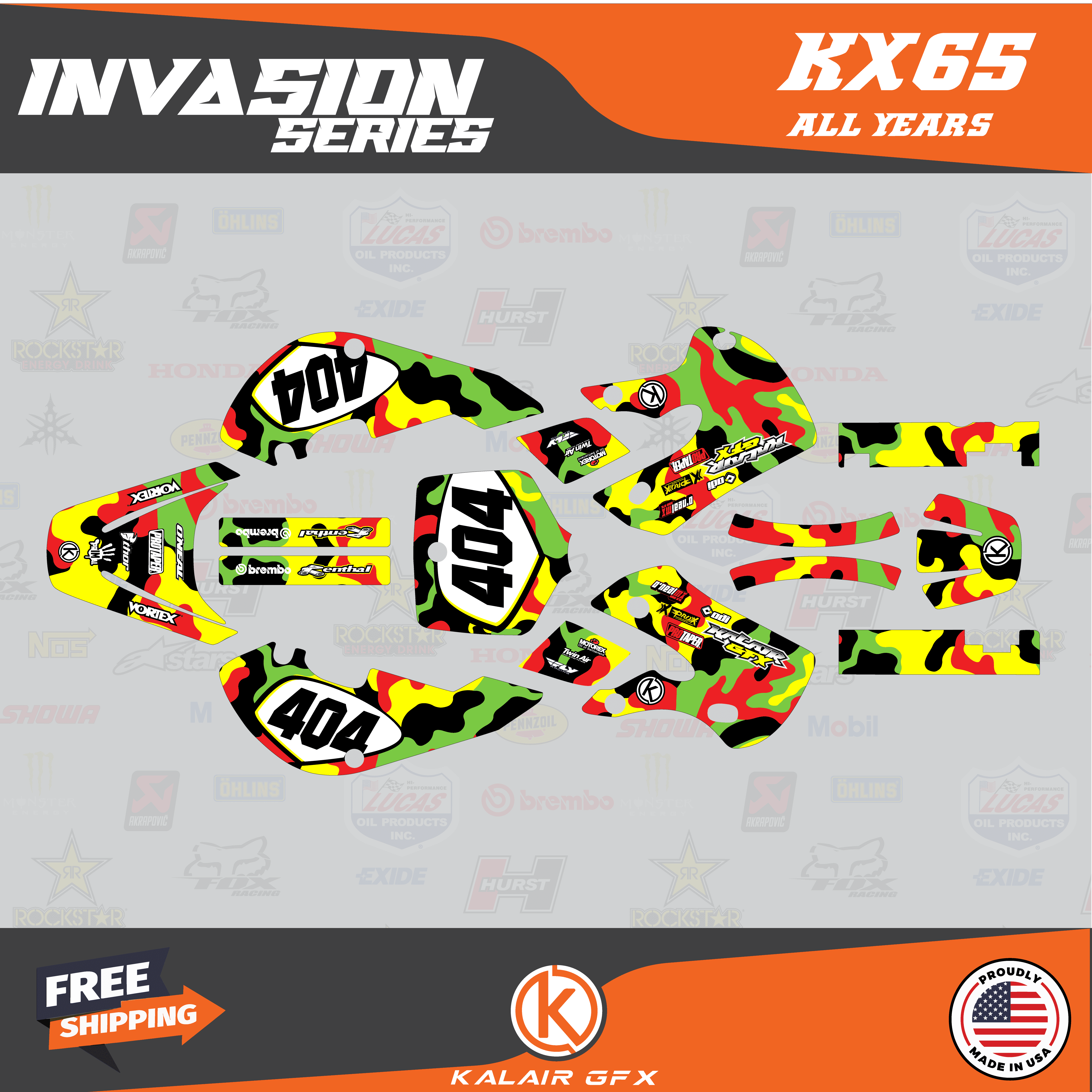 Kalair GFX Graphics Kit for Kawasaki KX65 (1999-2023) Invasion Series ...