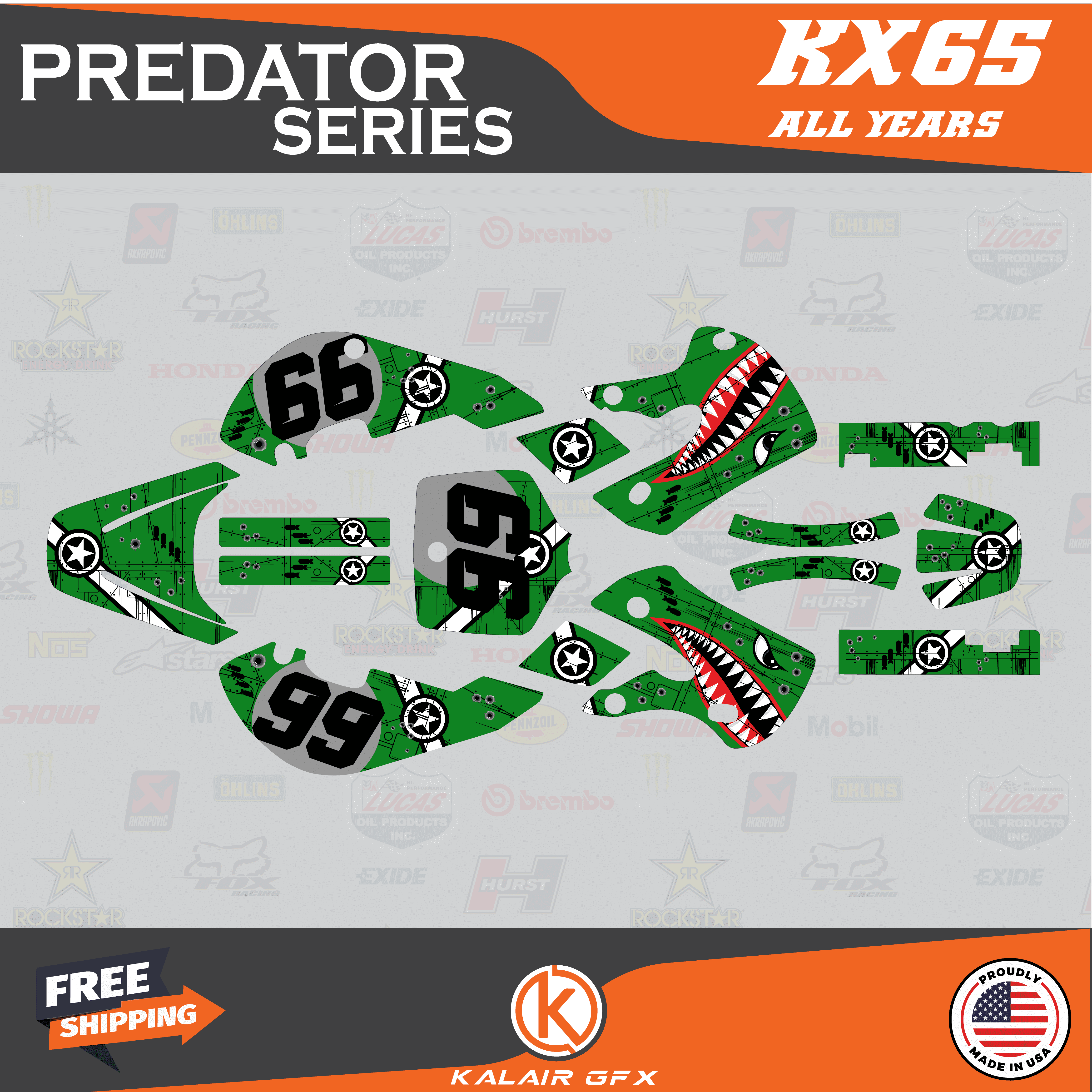 Kalair GFX Graphics Kit for Kawasaki KX65 (1999-2023) Predator Series ...