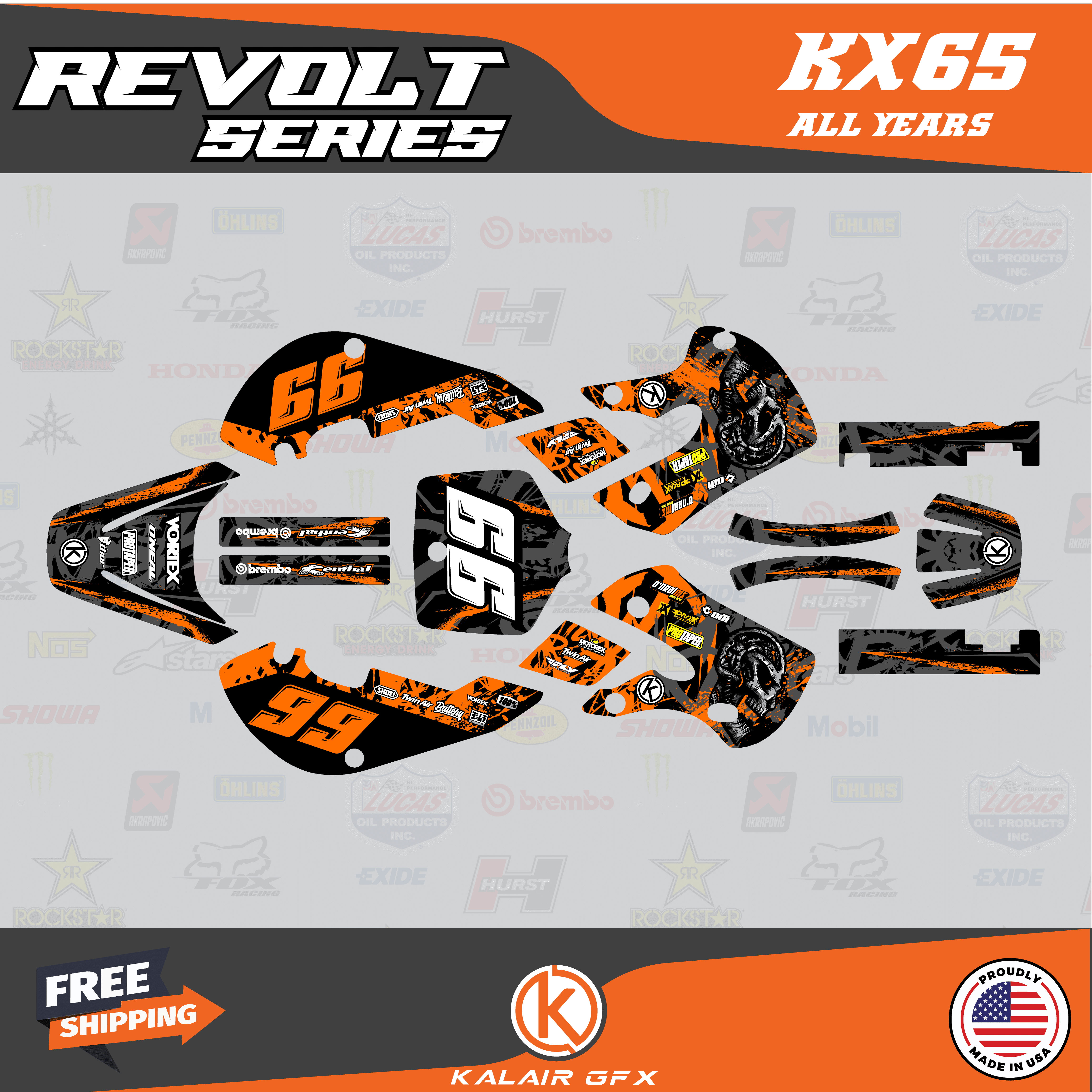 Kalair GFX Graphics Kit for Kawasaki KX65 (1999-2023) Revolt Series ...