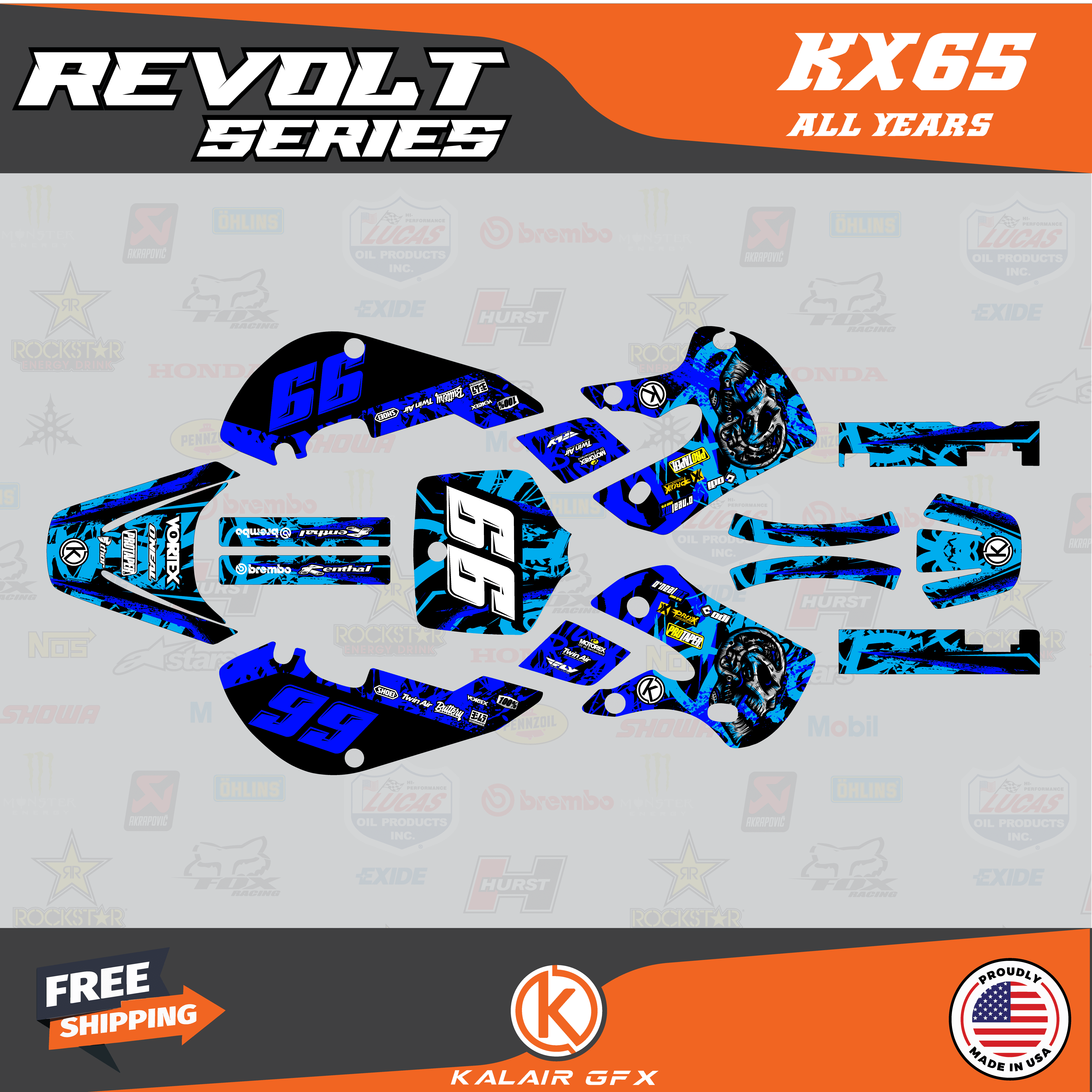 Kalair GFX Graphics Kit for Kawasaki KX65 (1999-2023) Revolt Series ...