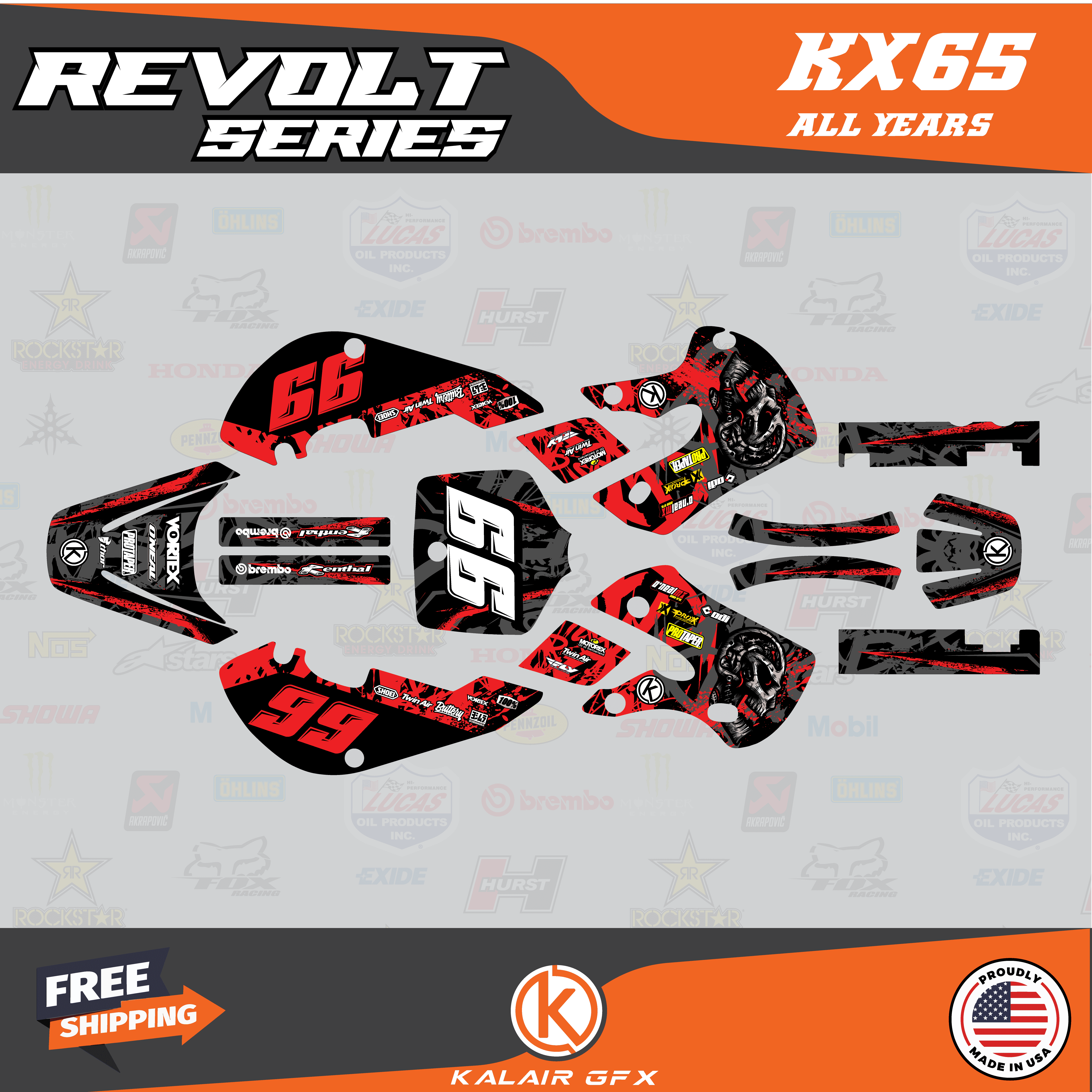 Kalair GFX Graphics Kit for Kawasaki KX65 (1999-2023) Revolt Series ...