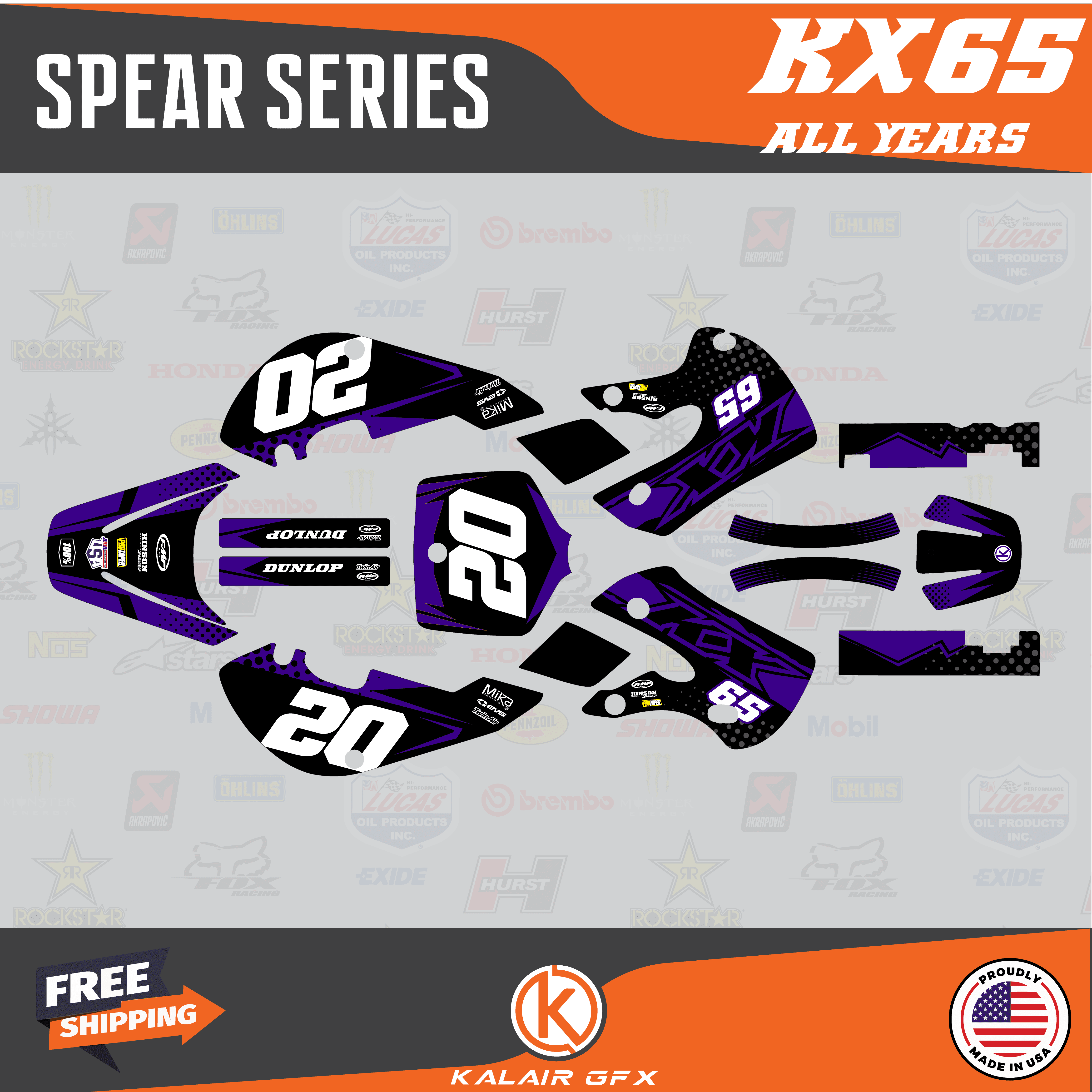 Kalair GFX Graphics Kit for Kawasaki KX65 (1999-2023) Spear Series ...