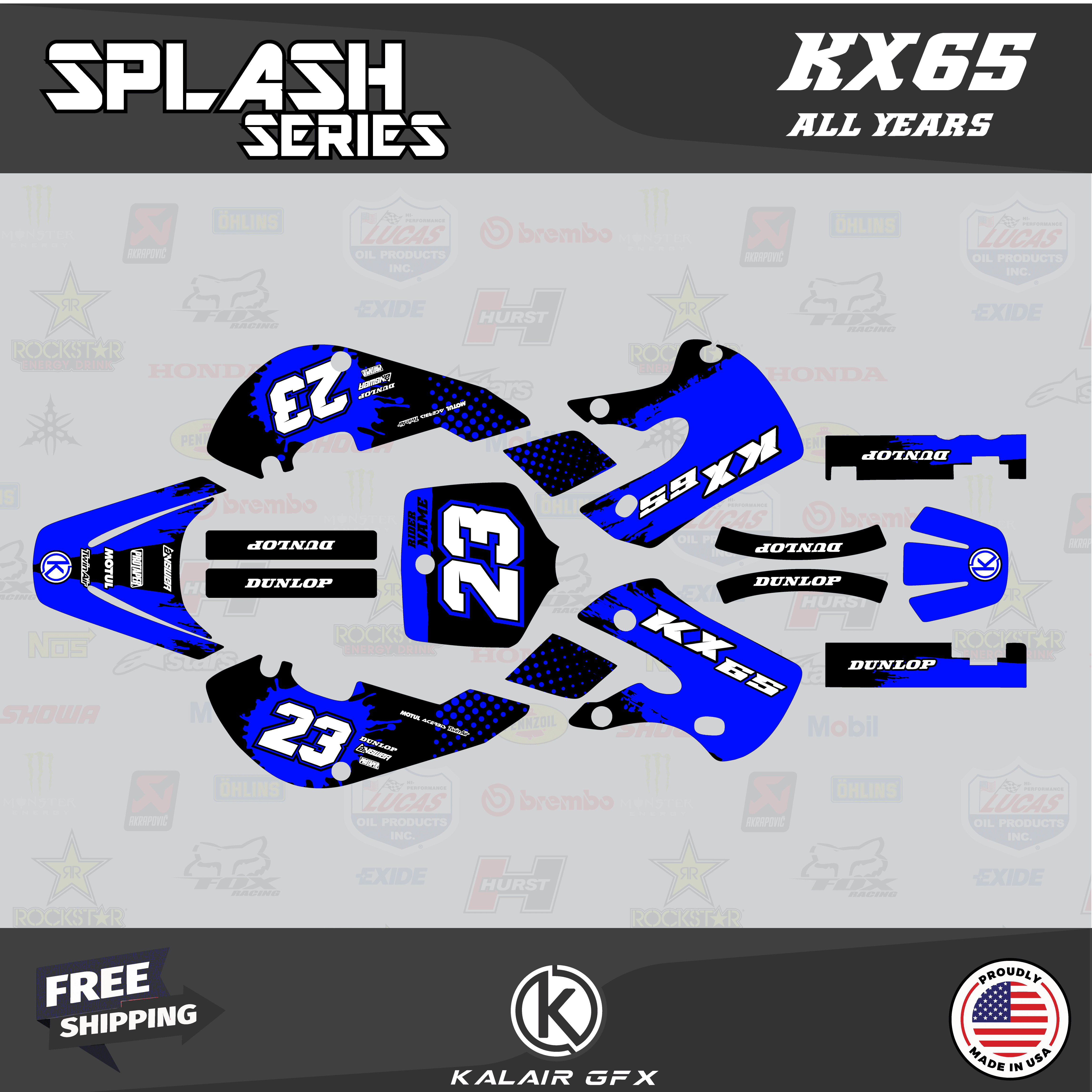 Kalair GFX Graphics Kit for Kawasaki KX65 (1999-2023) Splash Series ...