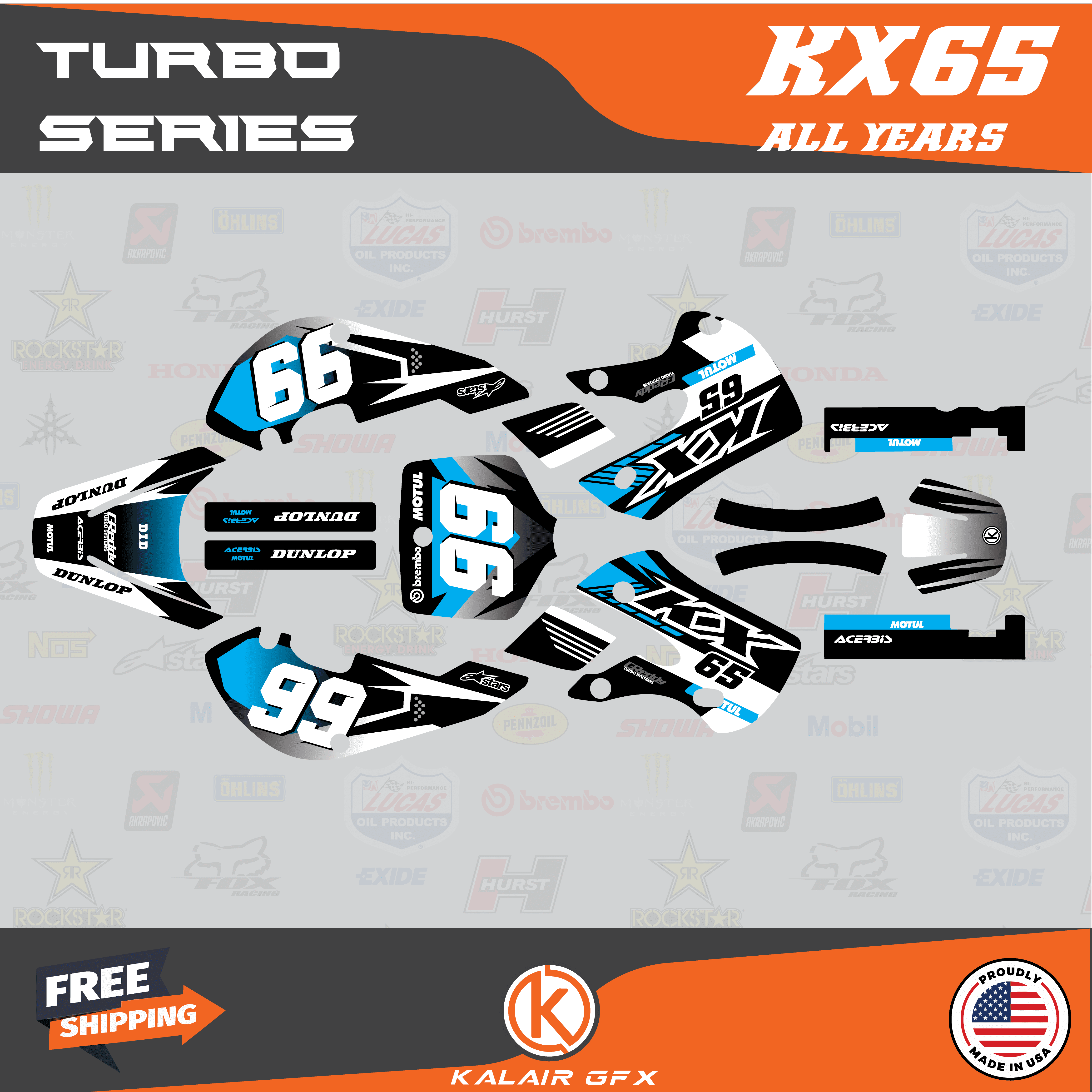 Kalair GFX Graphics Kit for Kawasaki KX65 (1999-2023) Turbo Series ...