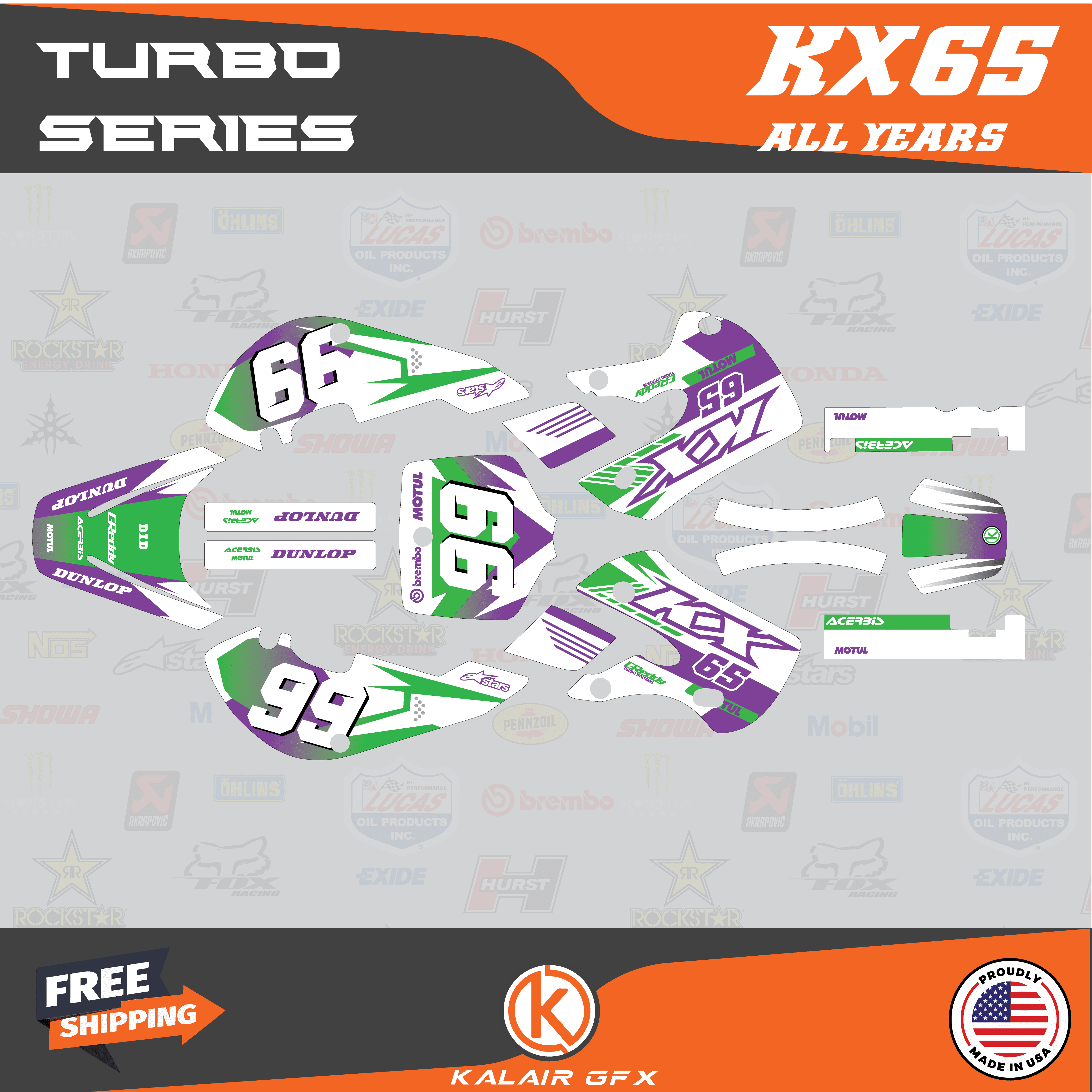 Kalair GFX Graphics Kit for Kawasaki KX65 (1999-2023) Turbo Series ...