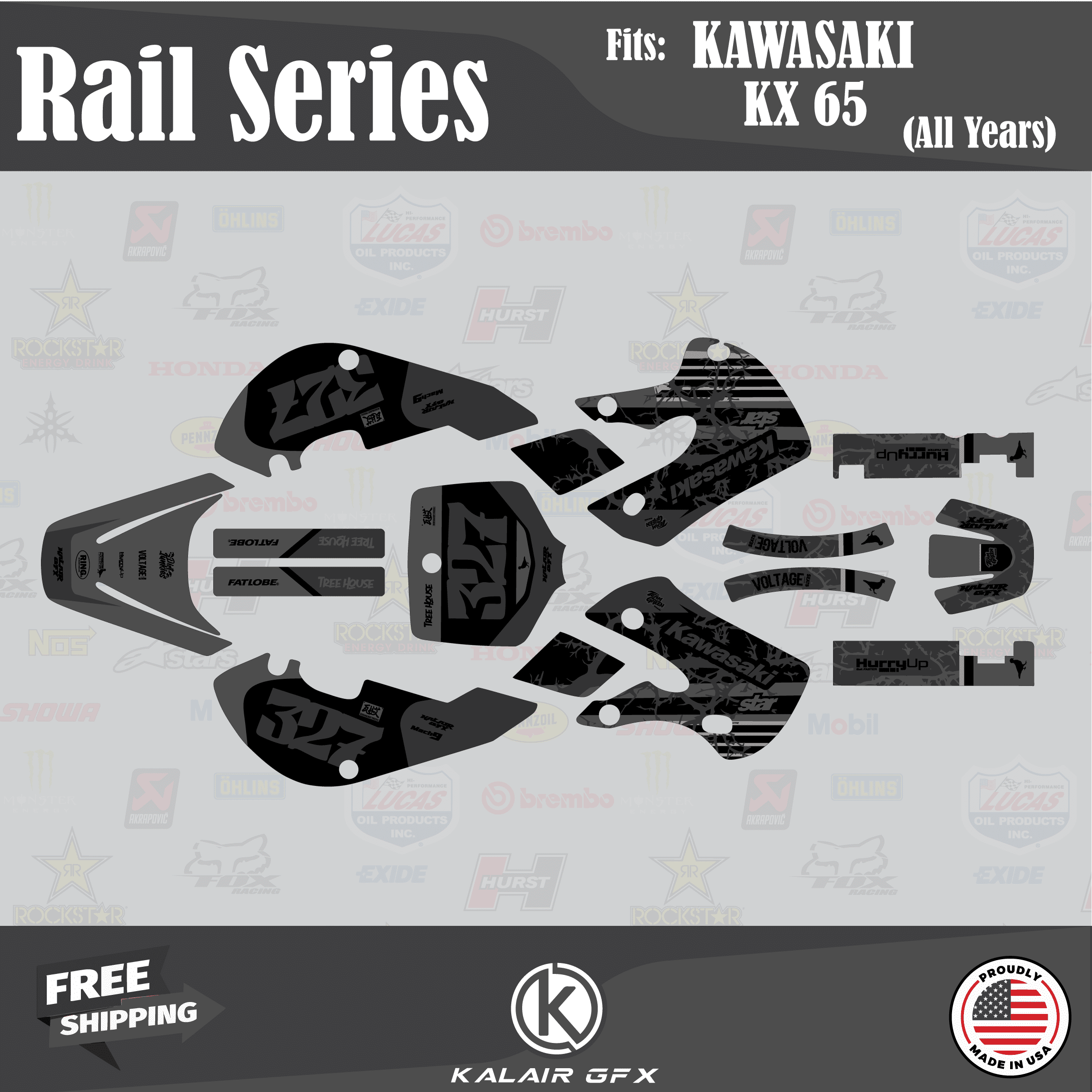 Kalair GFX Graphics Kit for Kawasaki KX65 (1999-2024) Rail Series ...