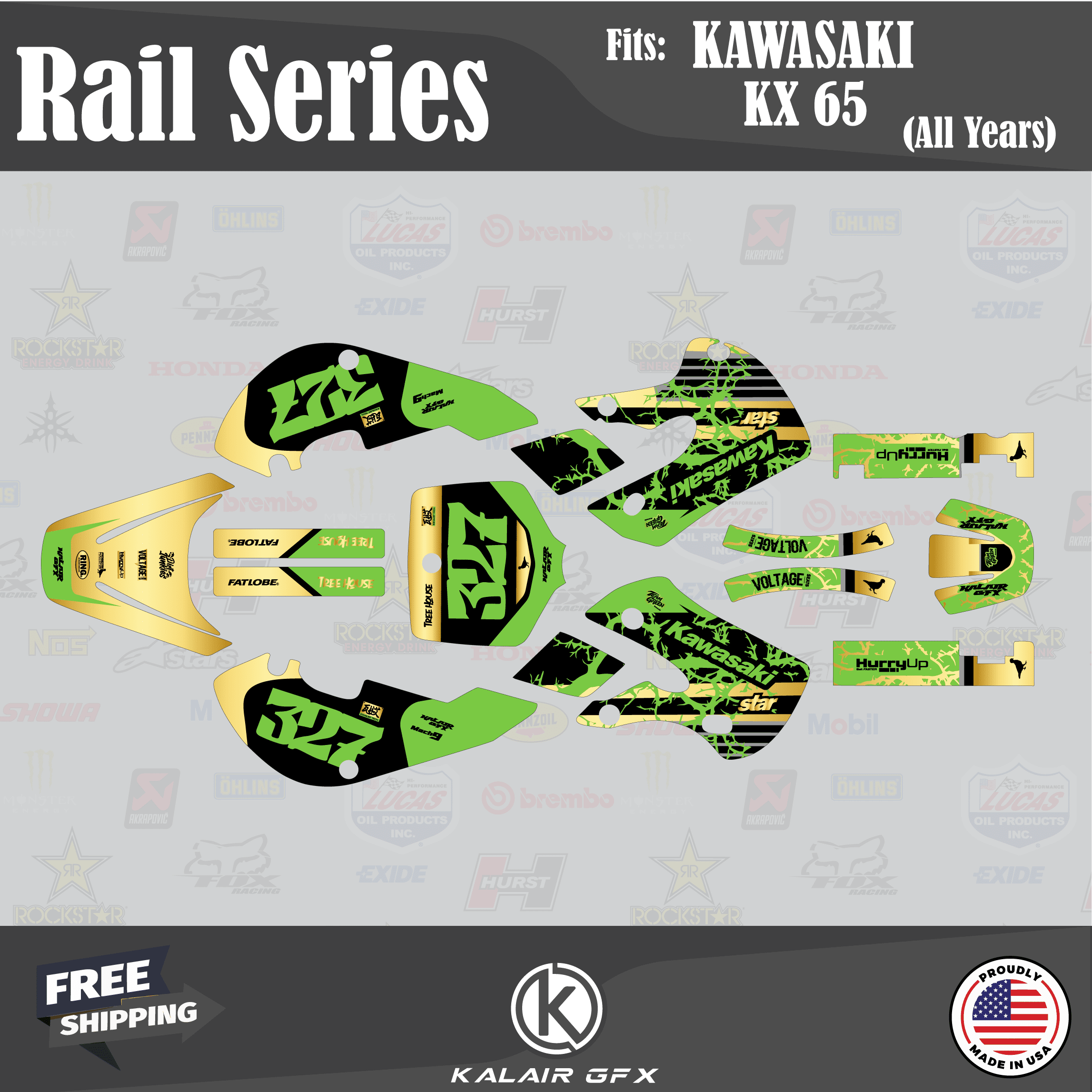 Kalair GFX Graphics Kit for Kawasaki KX65 (1999-2024) Rail Series ...