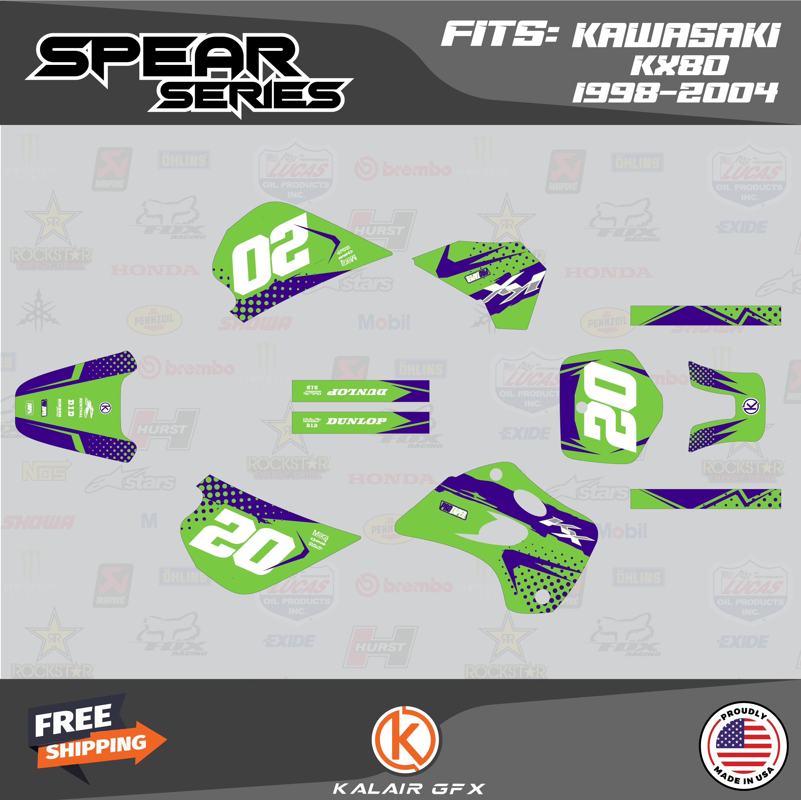 Kalair GFX Graphics Kit for Kawasaki KX80 (1994-1997) Spear Series ...