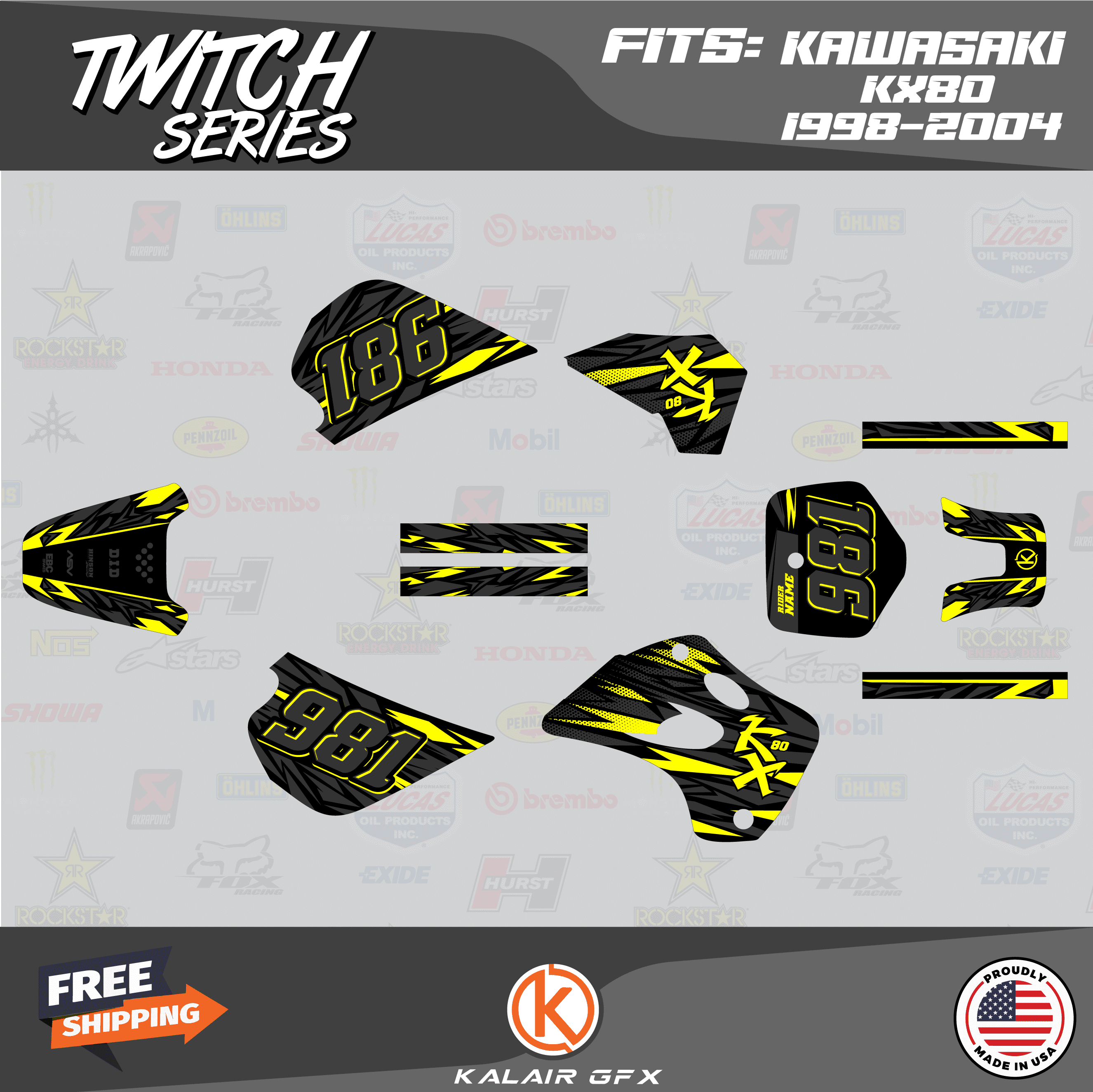 Kalair GFX Graphics Kit for Kawasaki KX80 (1994-1997) Twitch Series ...