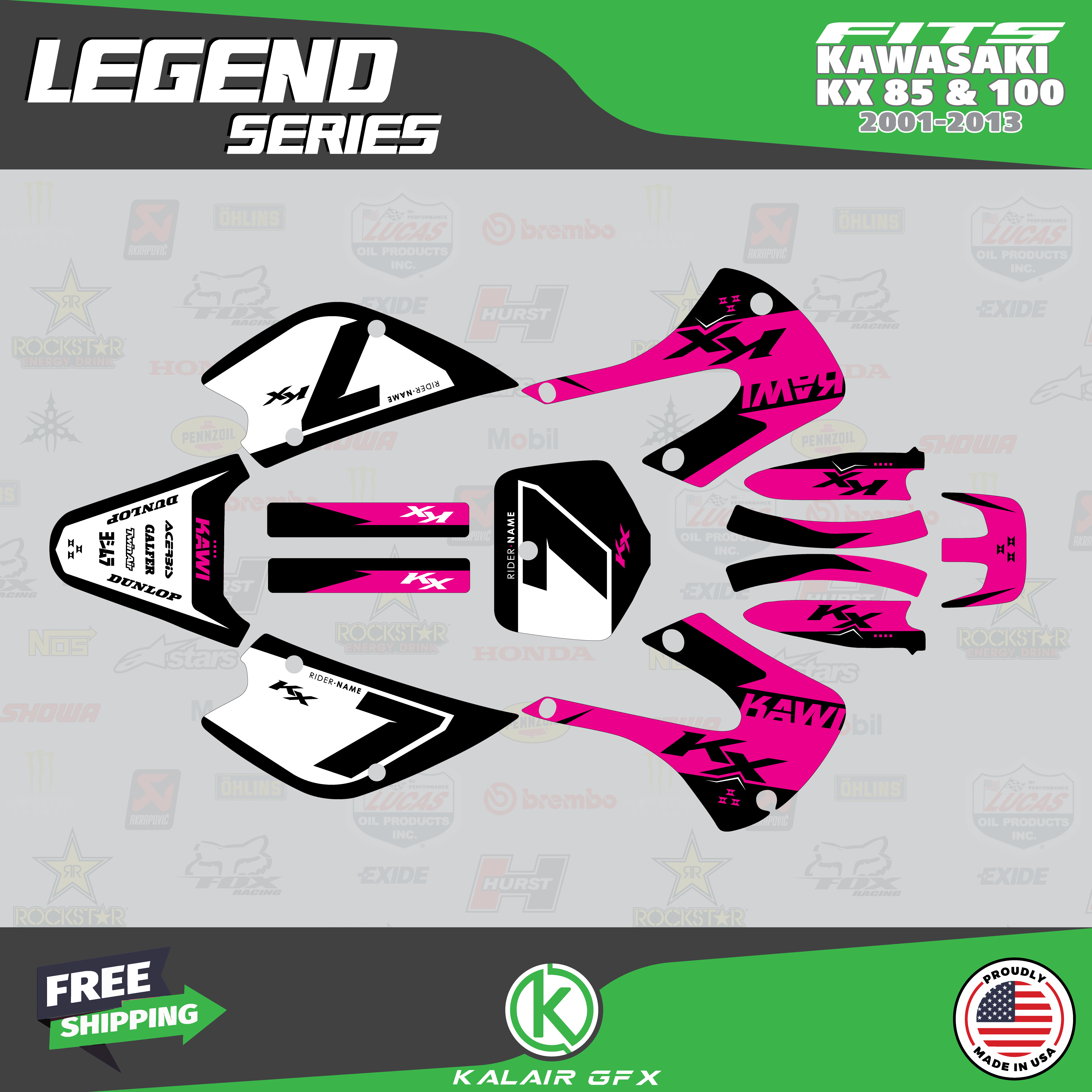 Kalair GFX Graphics Kit for Kawasaki KX85 (2001-2013) Legend Series ...