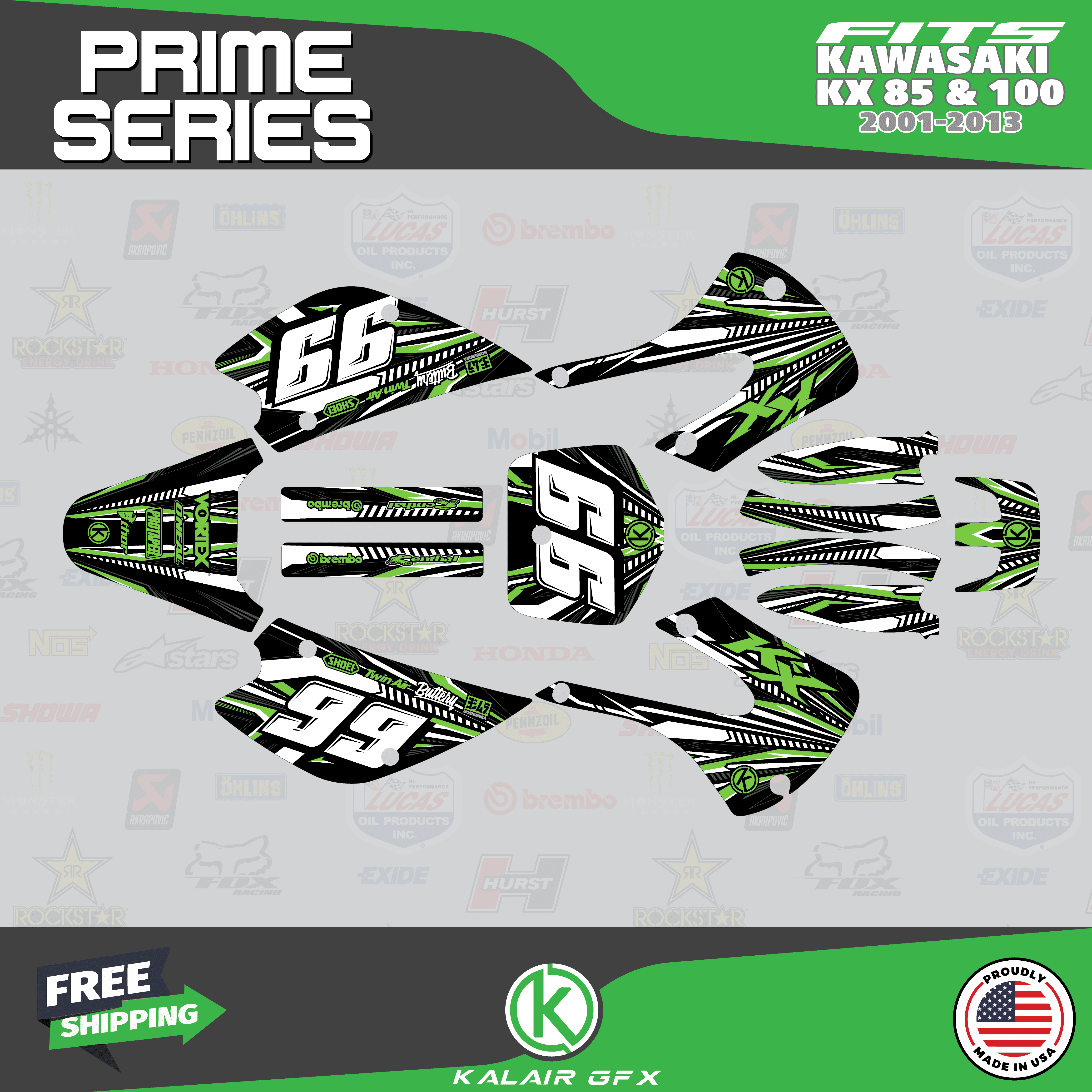 Kalair GFX Graphics Kit for Kawasaki KX85 (2001-2013) Prime Series ...