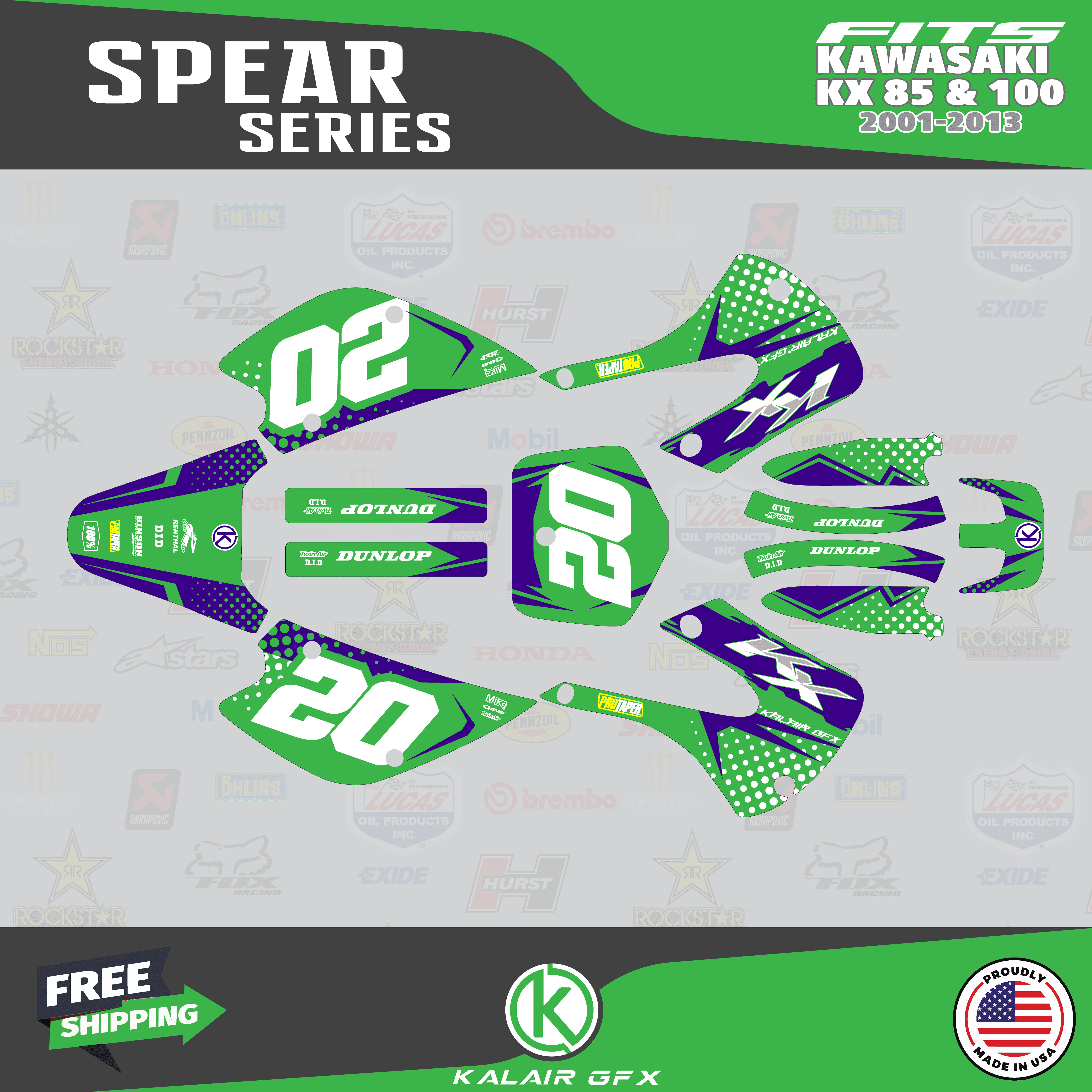 Kalair GFX Graphics Kit for Kawasaki KX85 (2001-2013) Spear Series - Walmart.com