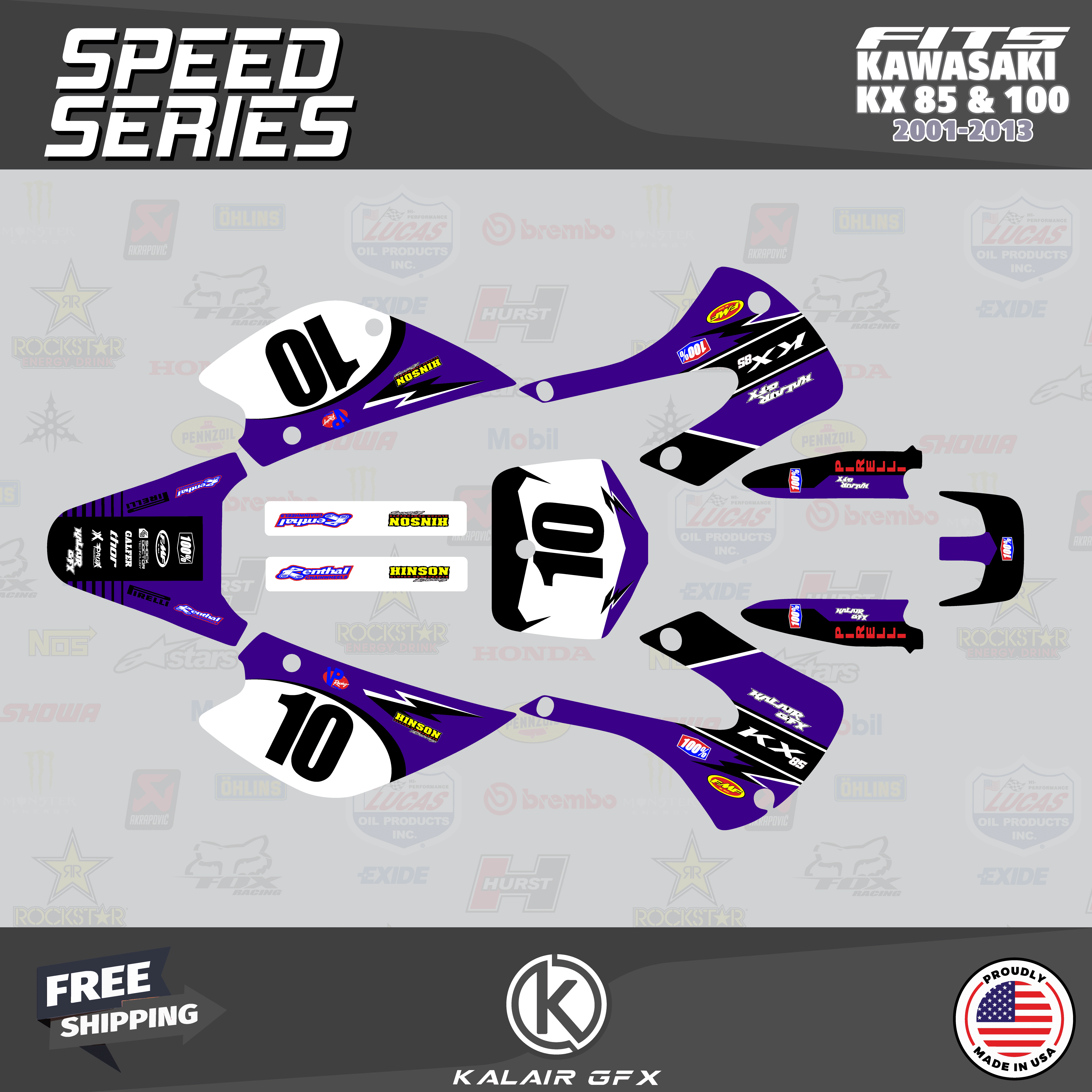 Kalair GFX Graphics Kit for Kawasaki KX85 (2001-2013) Speed Series ...