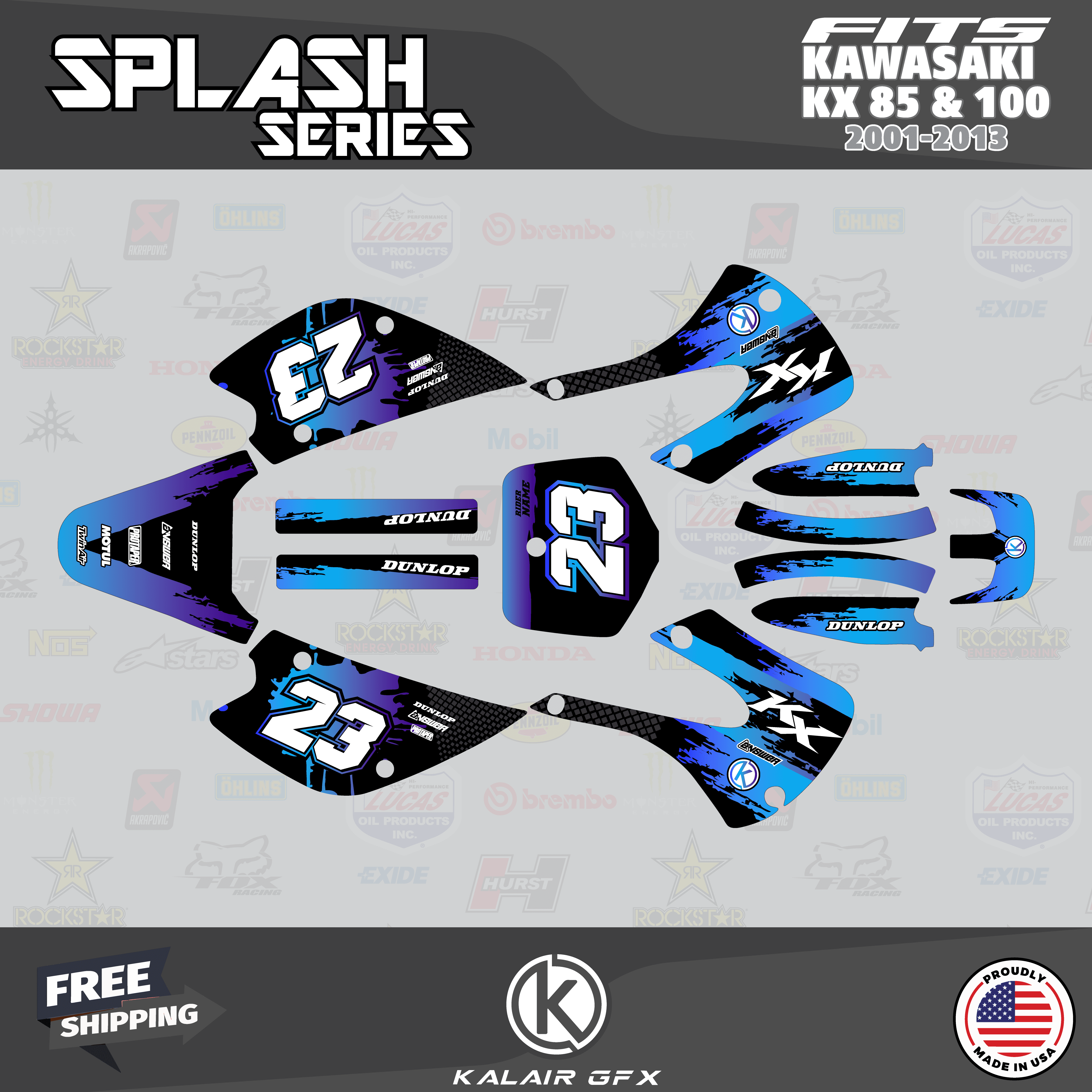 Kalair GFX Graphics Kit for Kawasaki KX85 (2001-2013) Splash Series ...