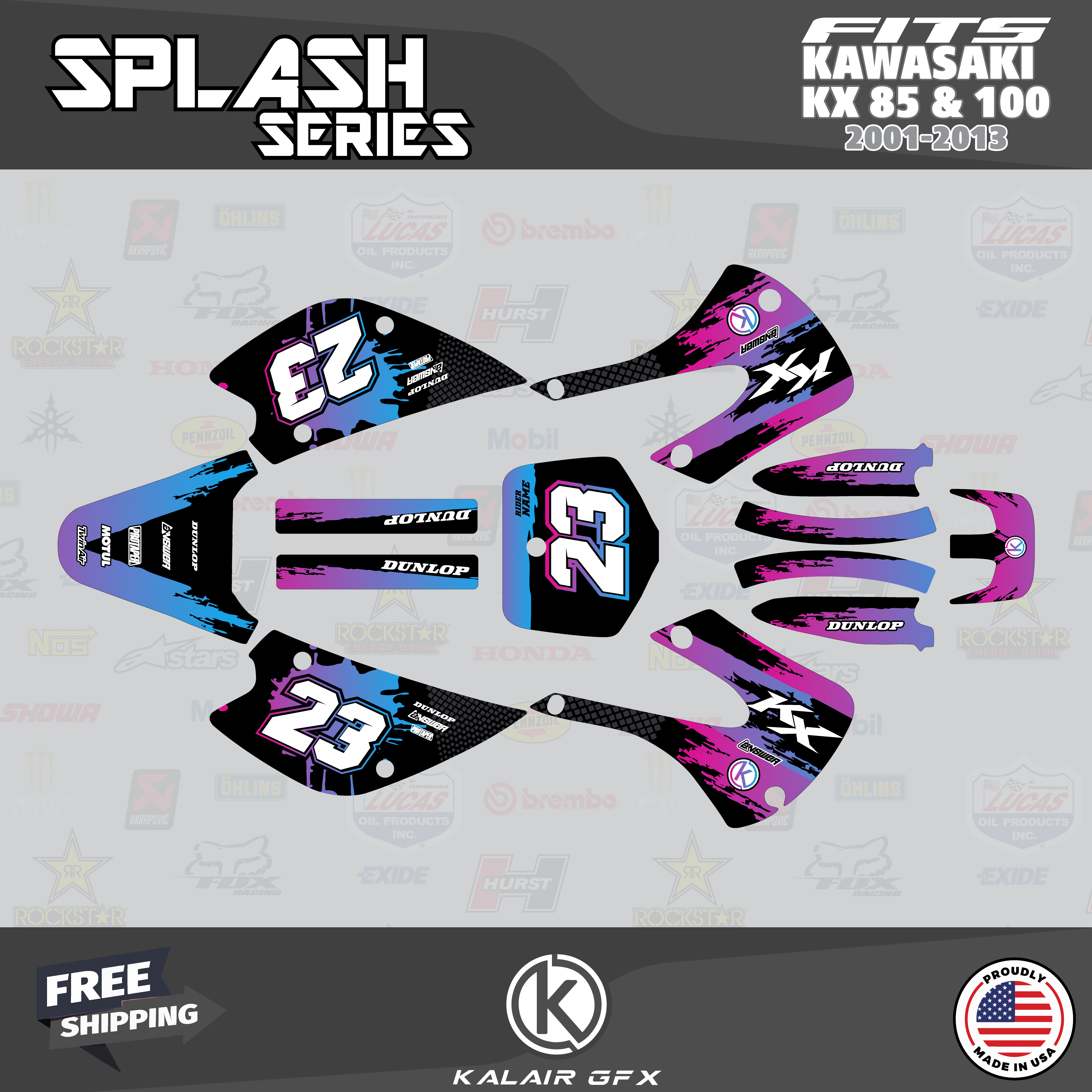 Kalair GFX Graphics Kit for Kawasaki KX85 (2001-2013) Splash Series ...