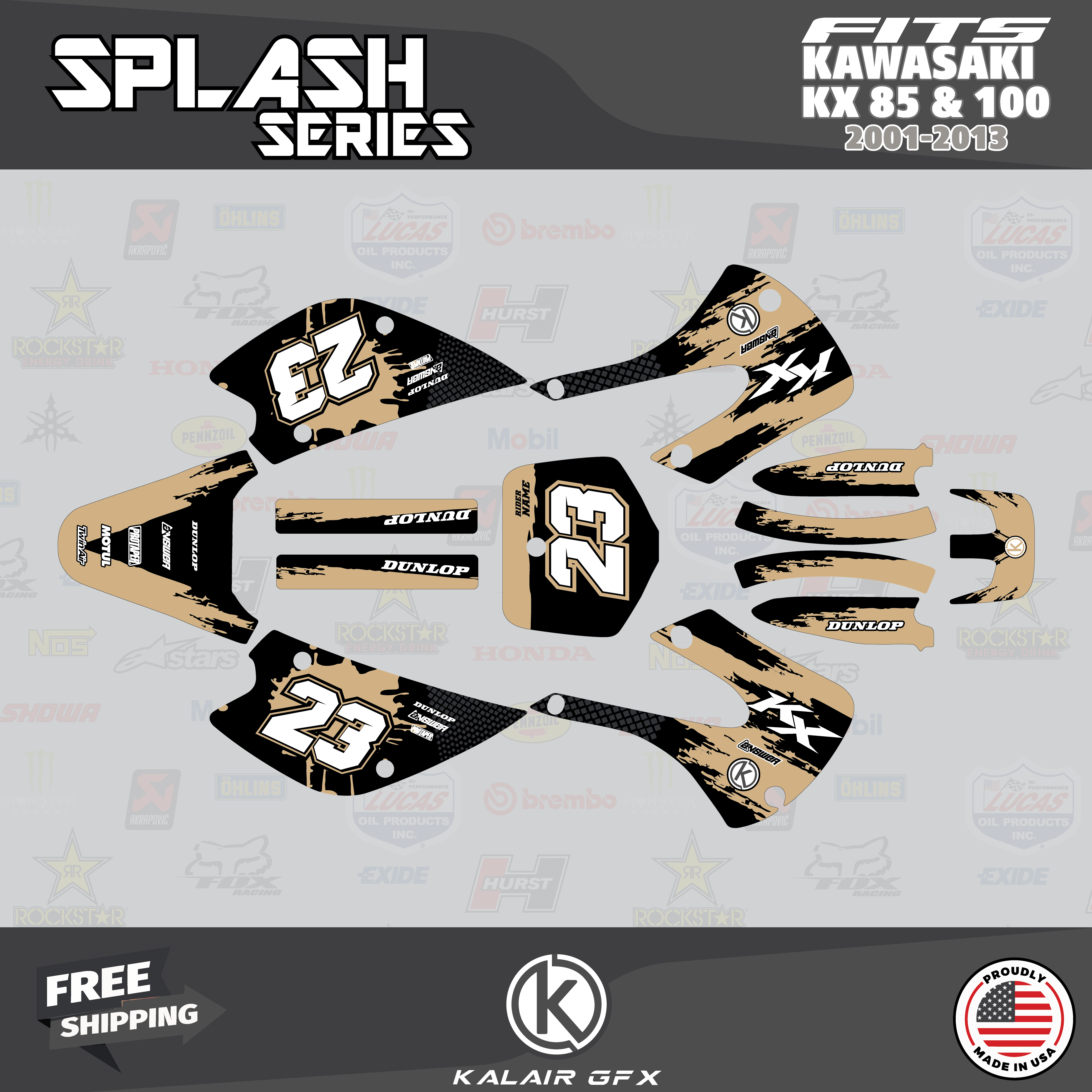 Kalair GFX Graphics Kit for Kawasaki KX85 (2001-2013) Splash Series ...