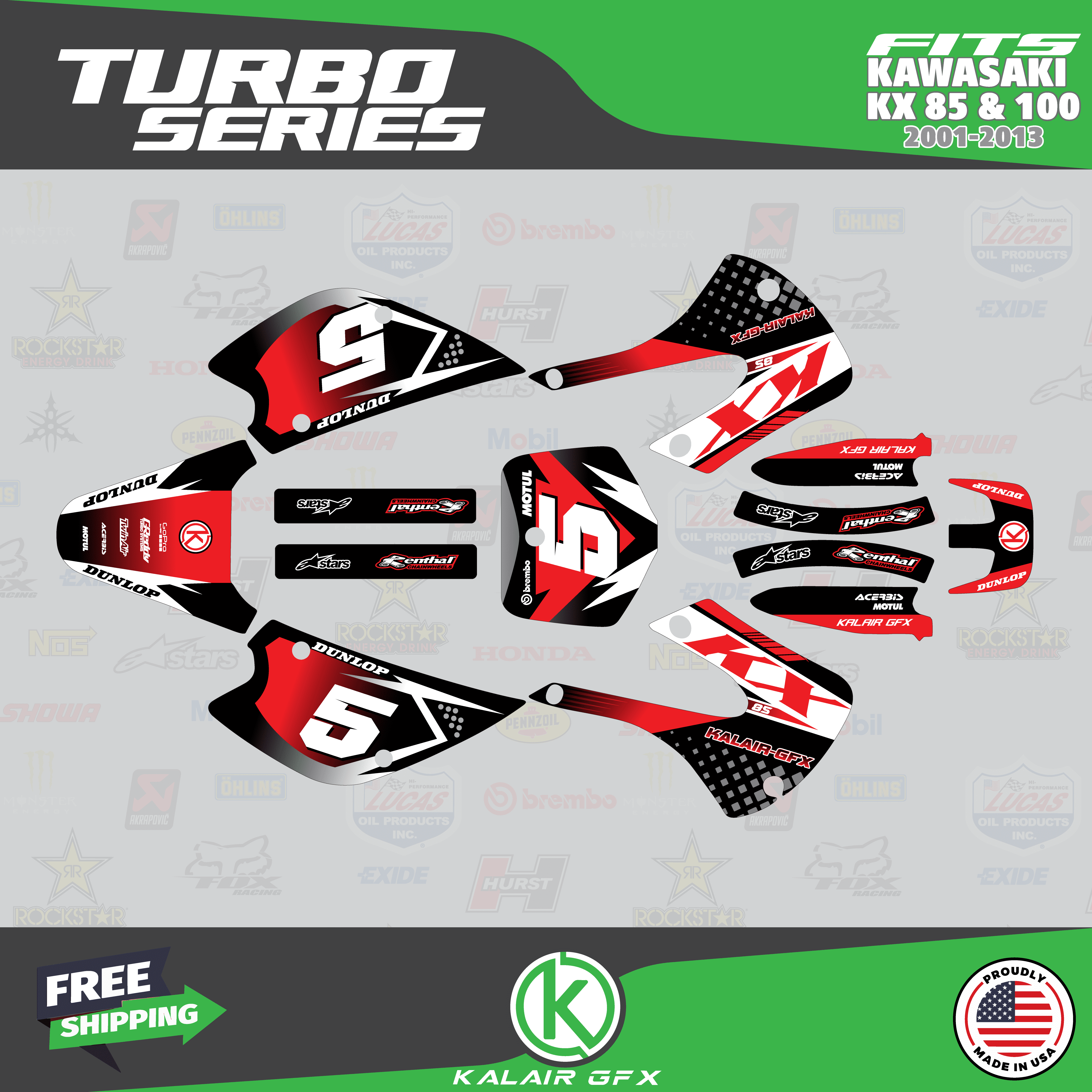 Kalair GFX Graphics Kit for Kawasaki KX85 (2001-2013) Turbo Series - Walmart.com