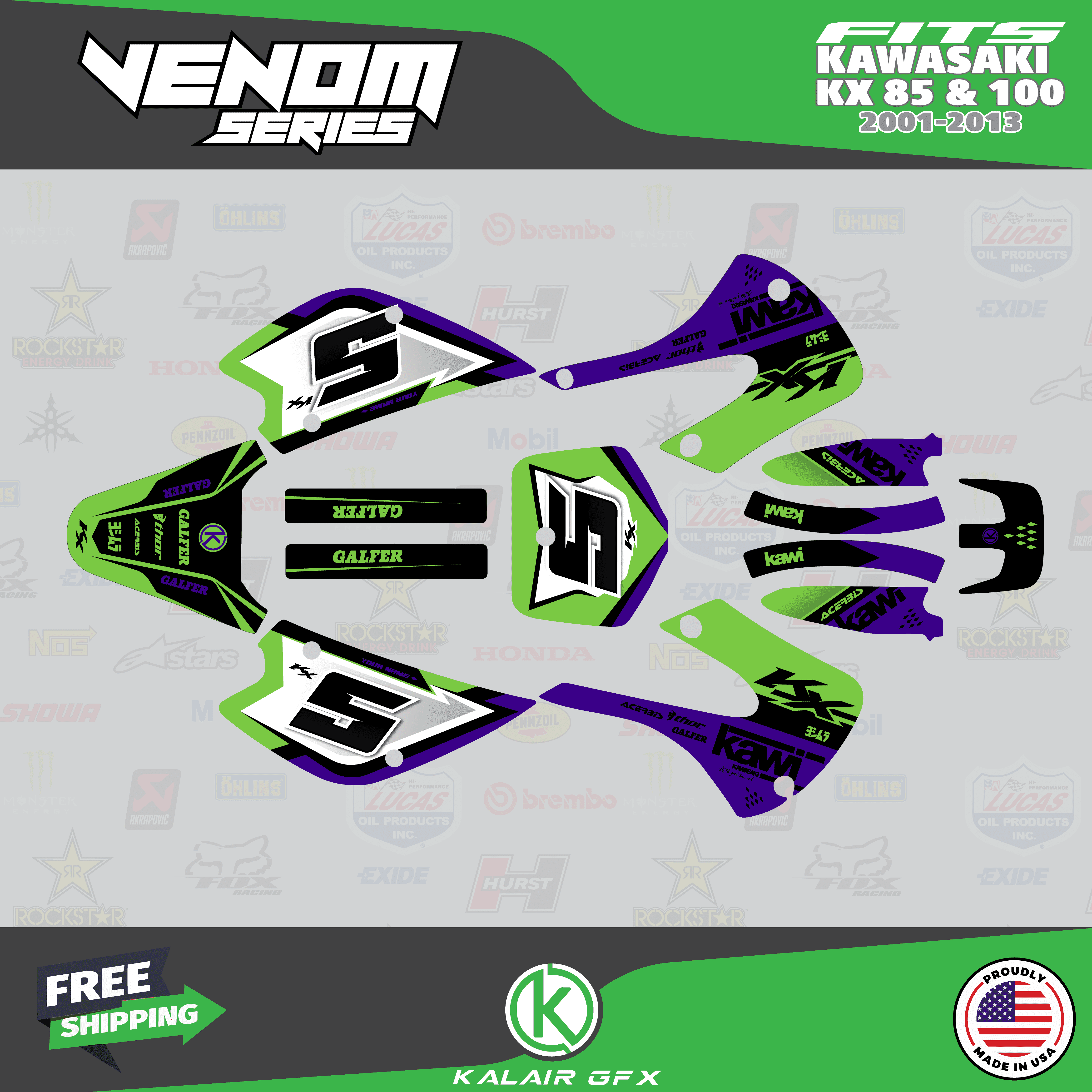 Kalair GFX Graphics Kit for Kawasaki KX85 (2001-2013) Venom Series ...