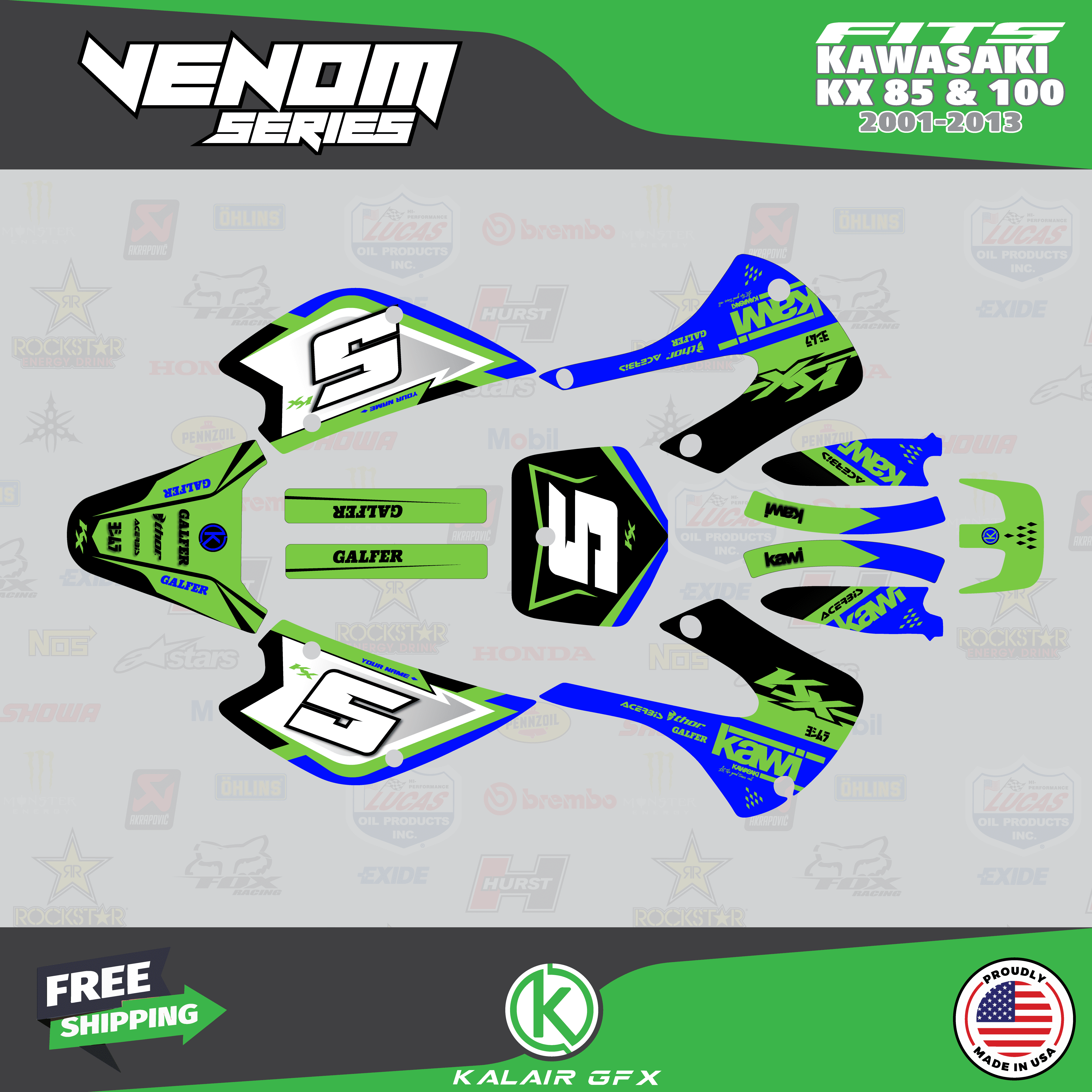 Kalair GFX Graphics Kit for Kawasaki KX85 (2001-2013) Venom Series ...