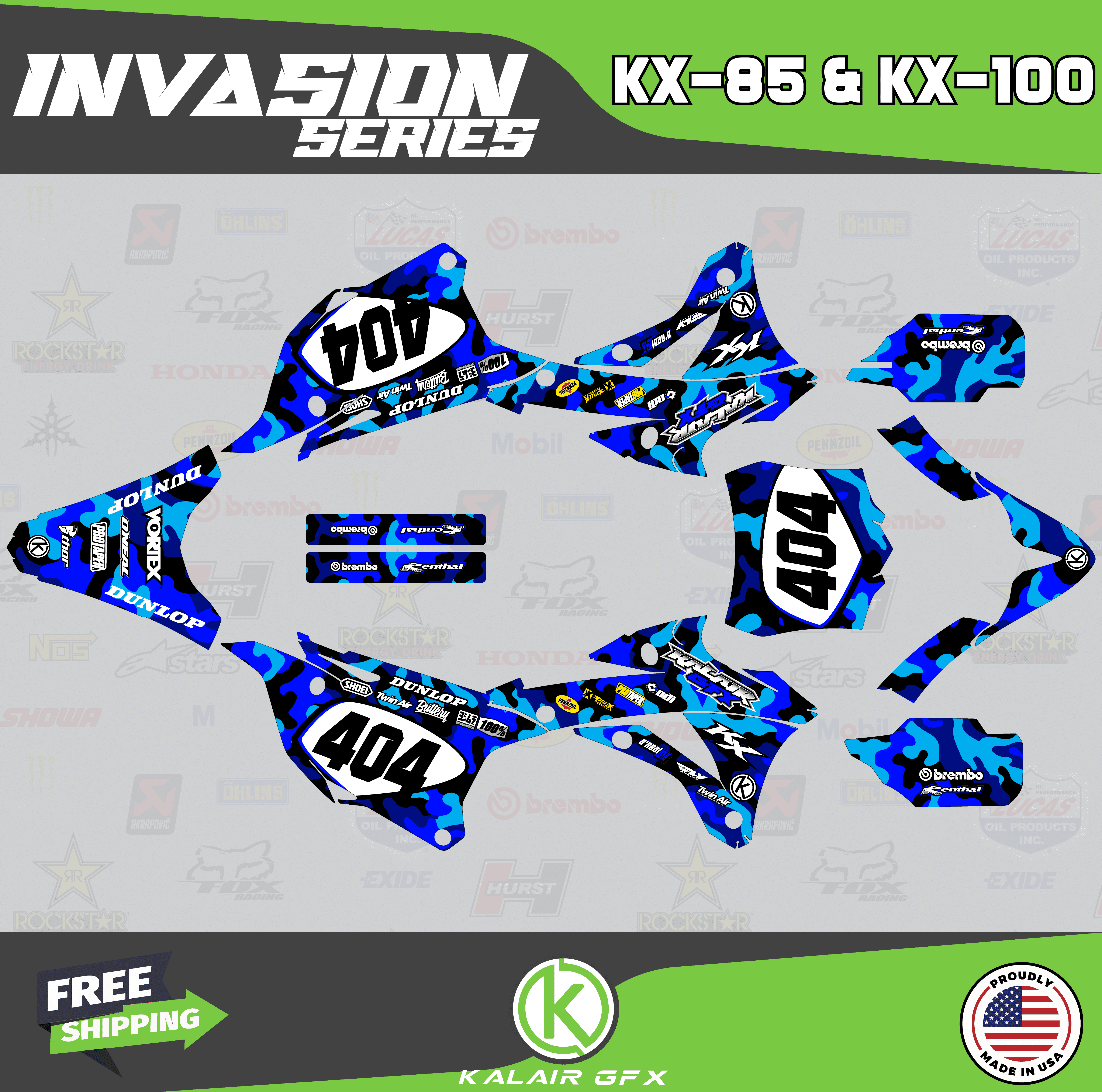 Kalair GFX Graphics Kit for Kawasaki KX85 (2014-2021) Invasion Series ...