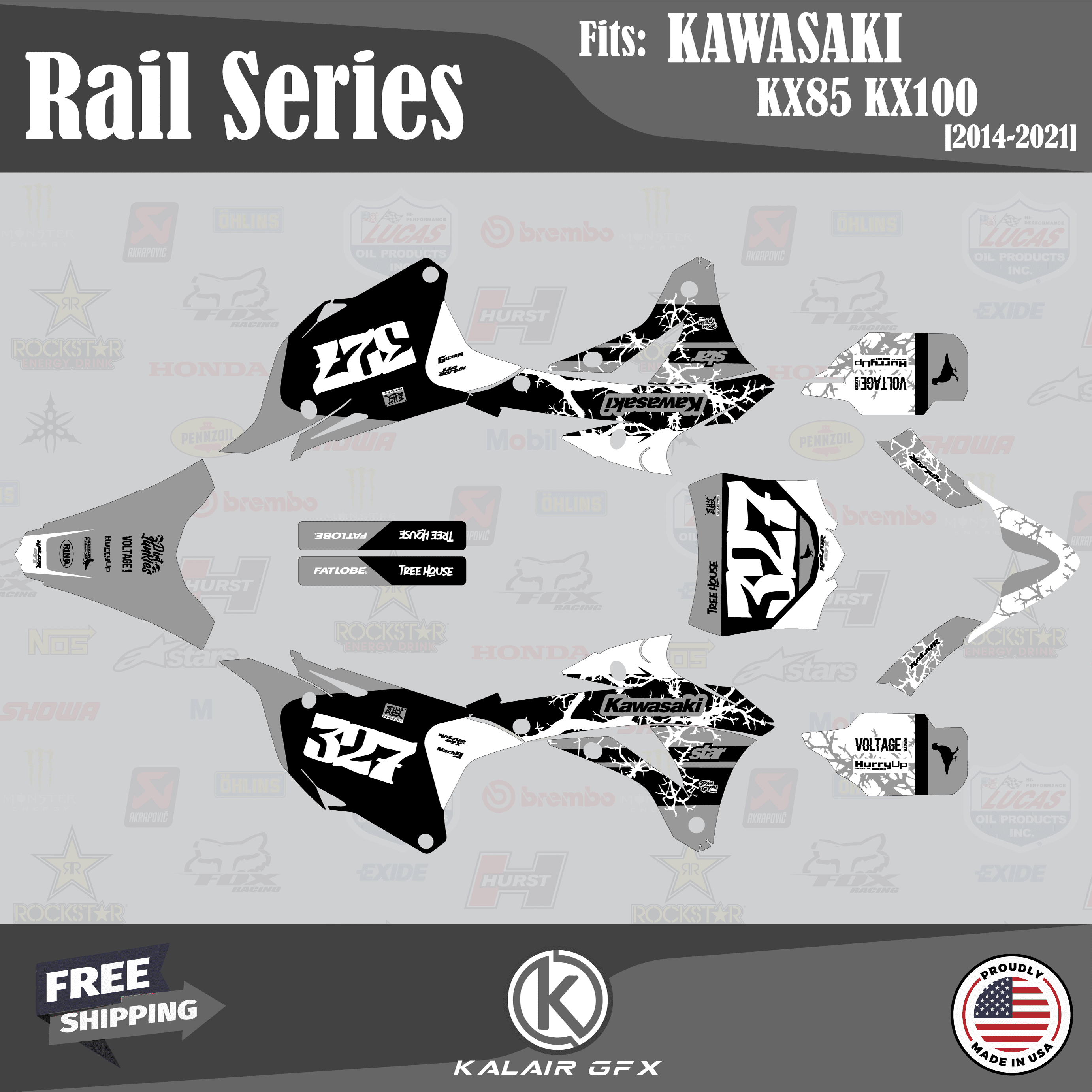 Kalair GFX Graphics Kit for Kawasaki KX85 (2014-2021) Rail Series - Walmart.com