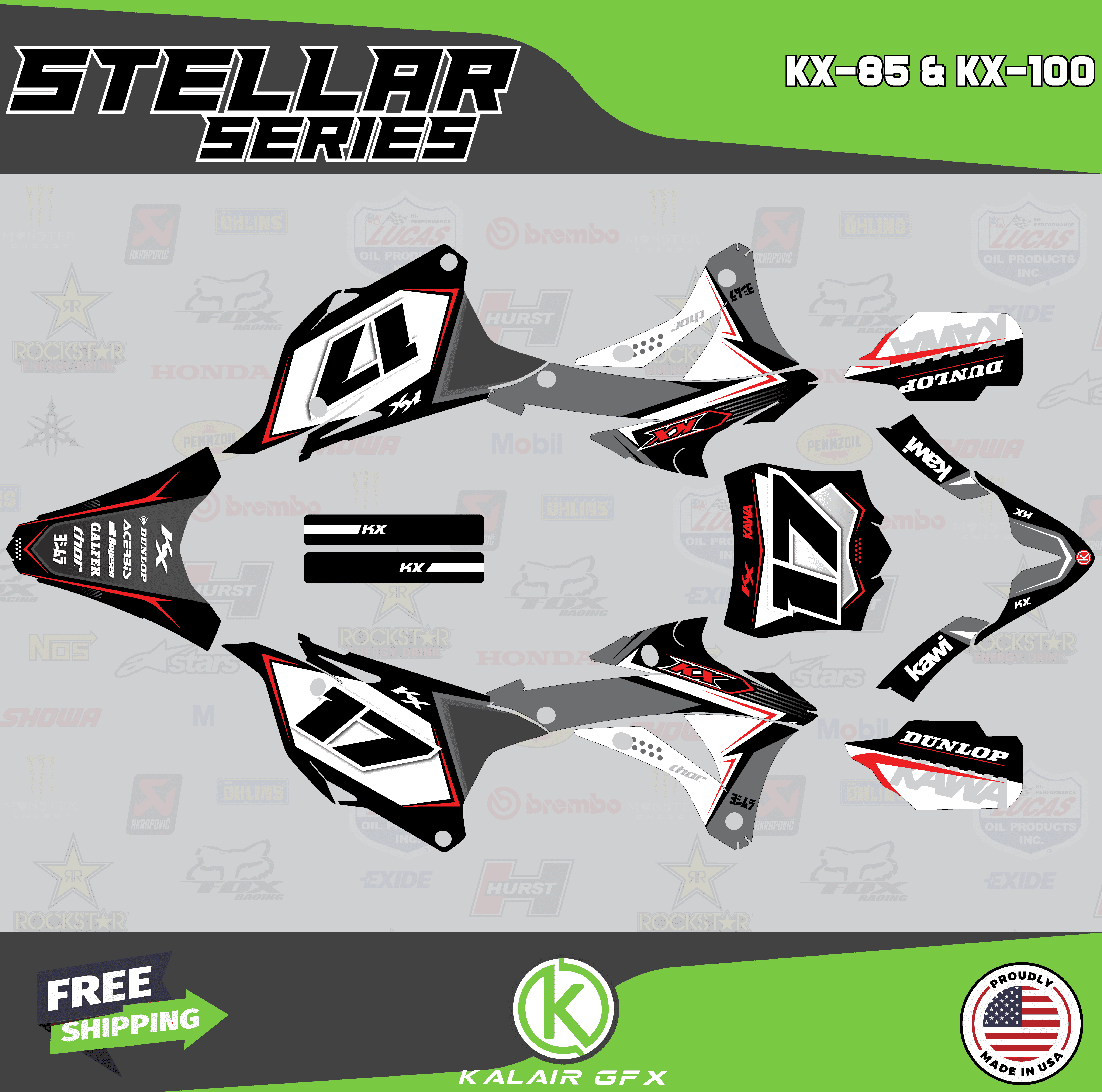 Kalair GFX Graphics Kit for Kawasaki KX85 (2014-2021) Stellar Series ...