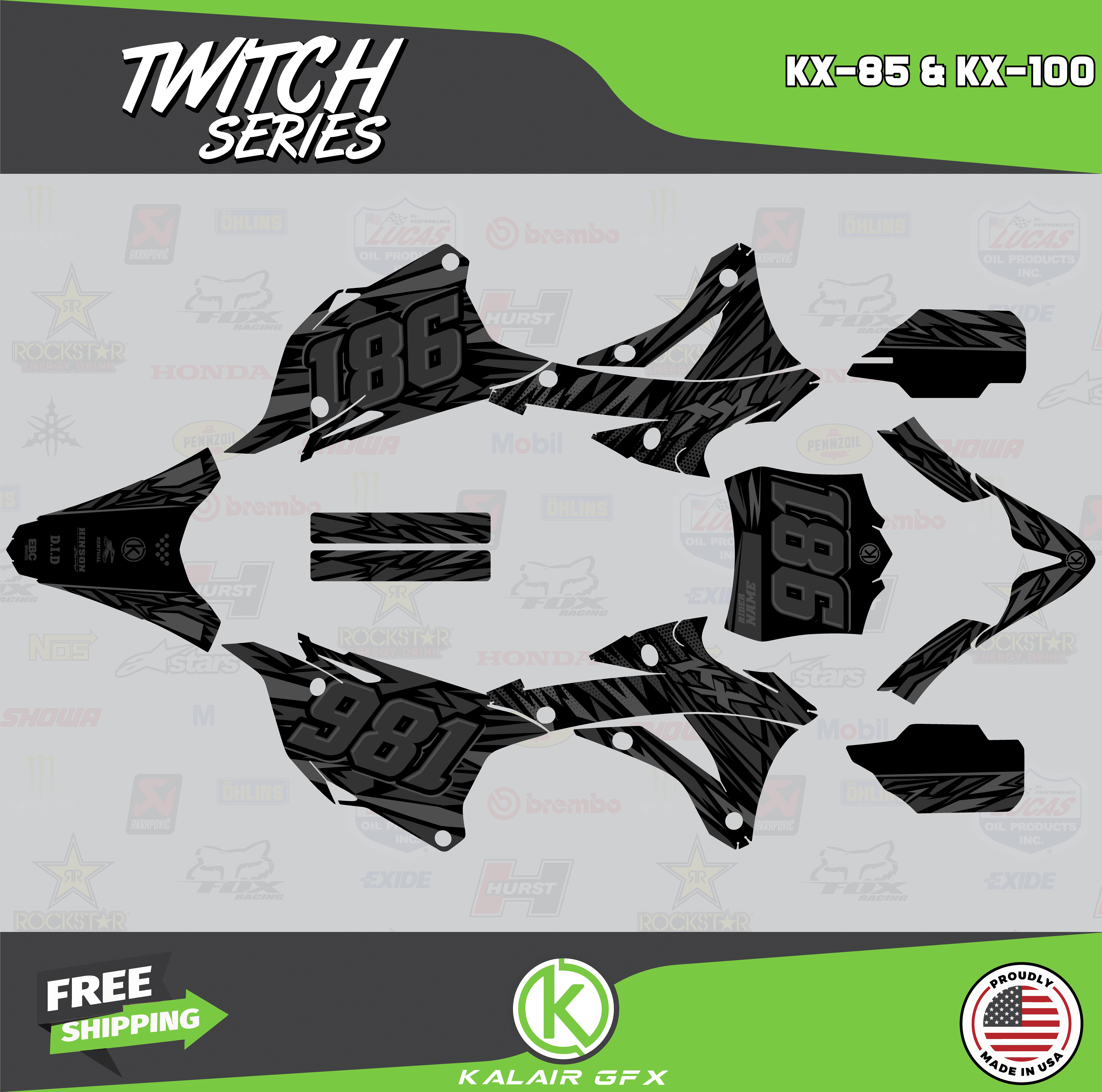 Kalair GFX Graphics Kit for Kawasaki KX85 (2014-2021) Twitch Series ...