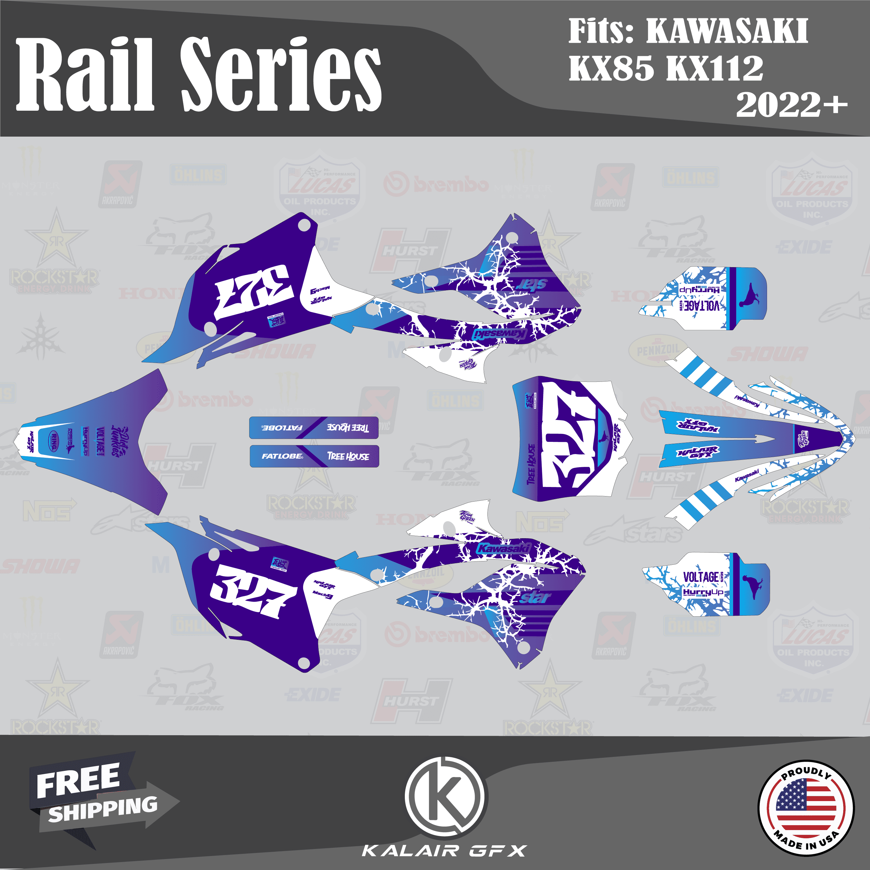Kalair GFX Graphics Kit for Kawasaki KX85 (2022-2023) Rail Series ...