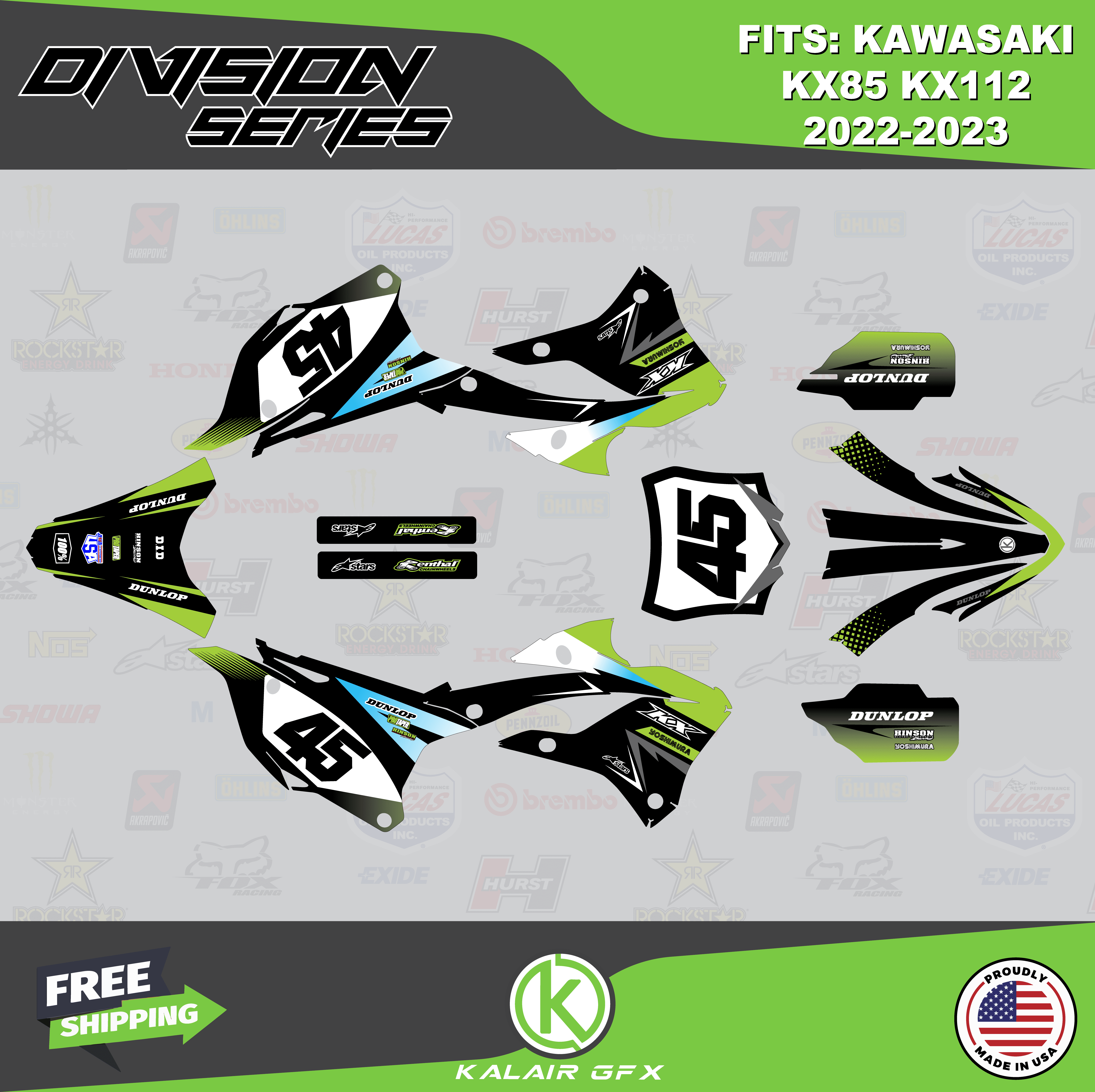 Kalair GFX Graphics Kit for Kawasaki KX85KX112 (2022-2023) Division ...