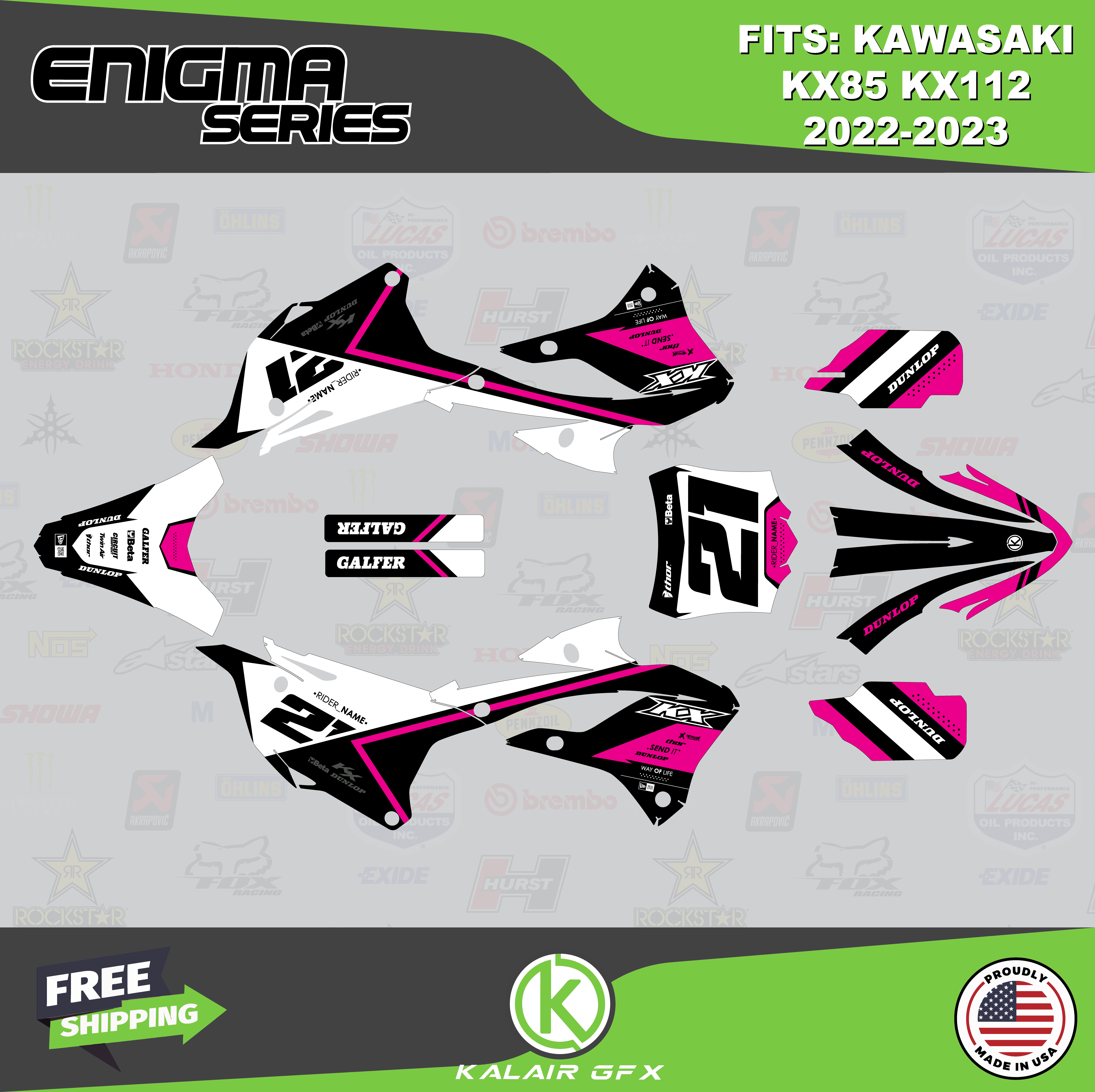 Kalair GFX Graphics Kit for Kawasaki KX85KX112 (2022-2023) Enigma ...