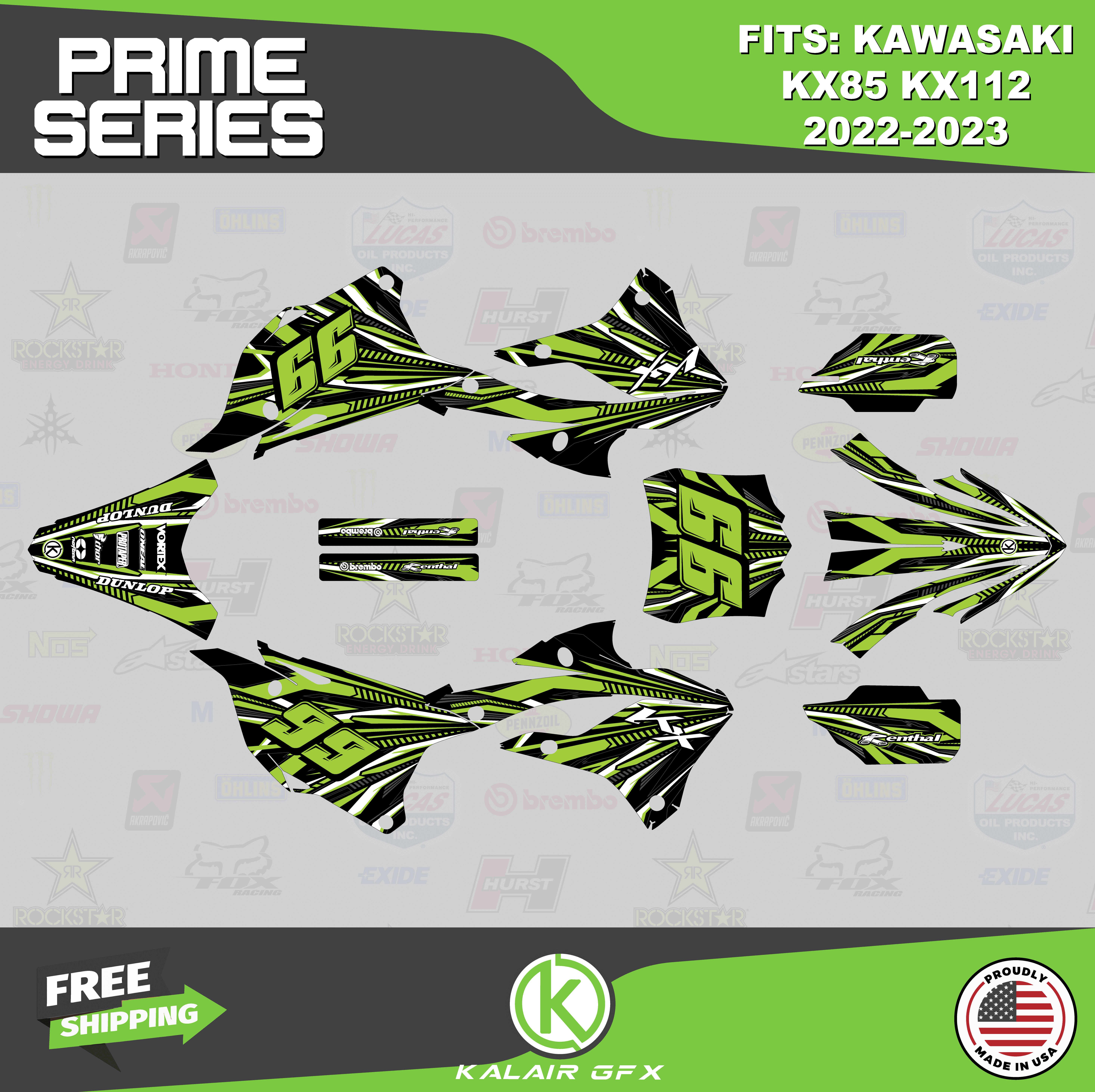 Kalair GFX Graphics Kit for Kawasaki KX85KX112 (2022-2023) Prime Series ...