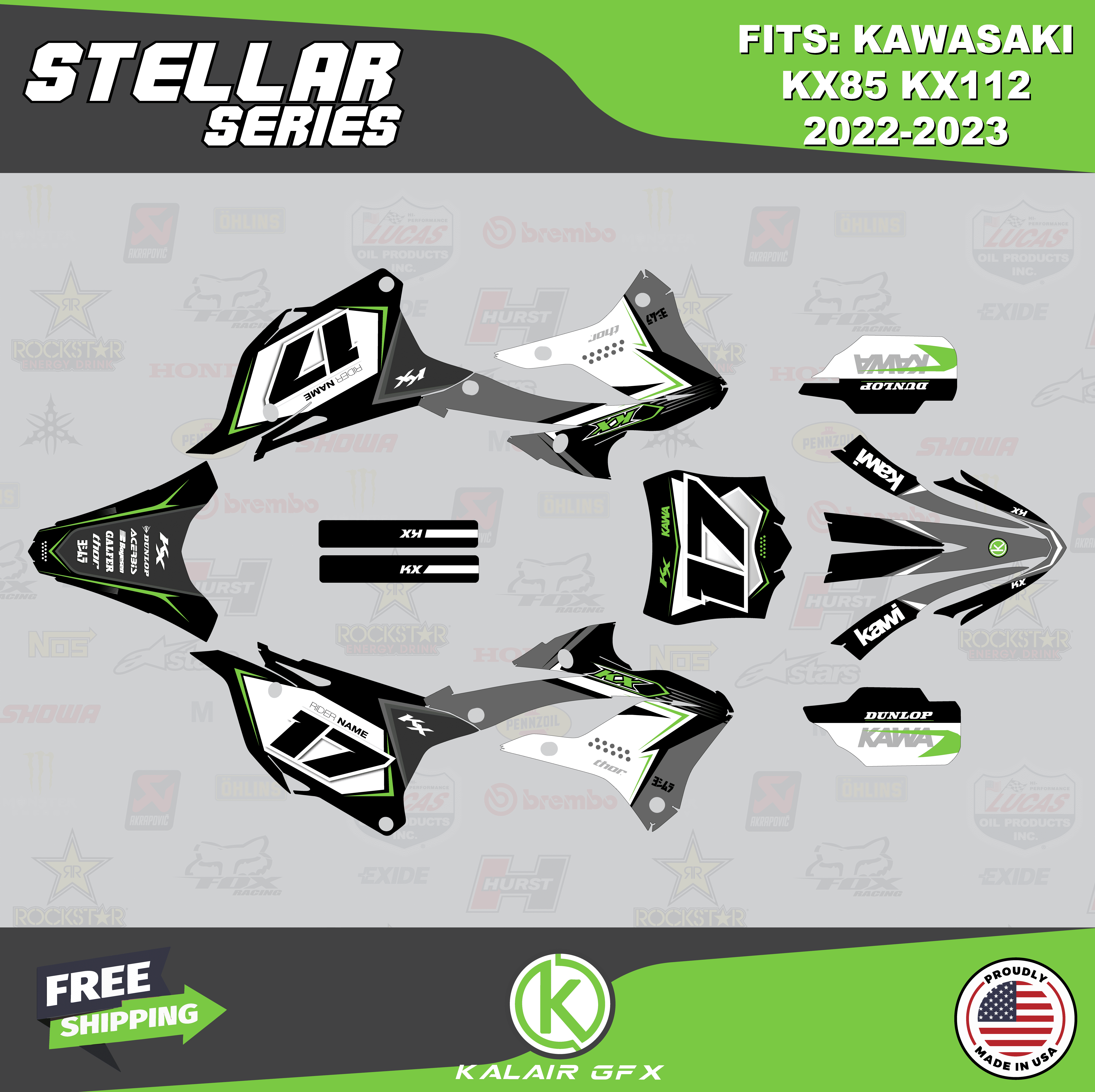 Kalair GFX Graphics Kit for Kawasaki KX85KX112 (2022-2023) Stellar ...