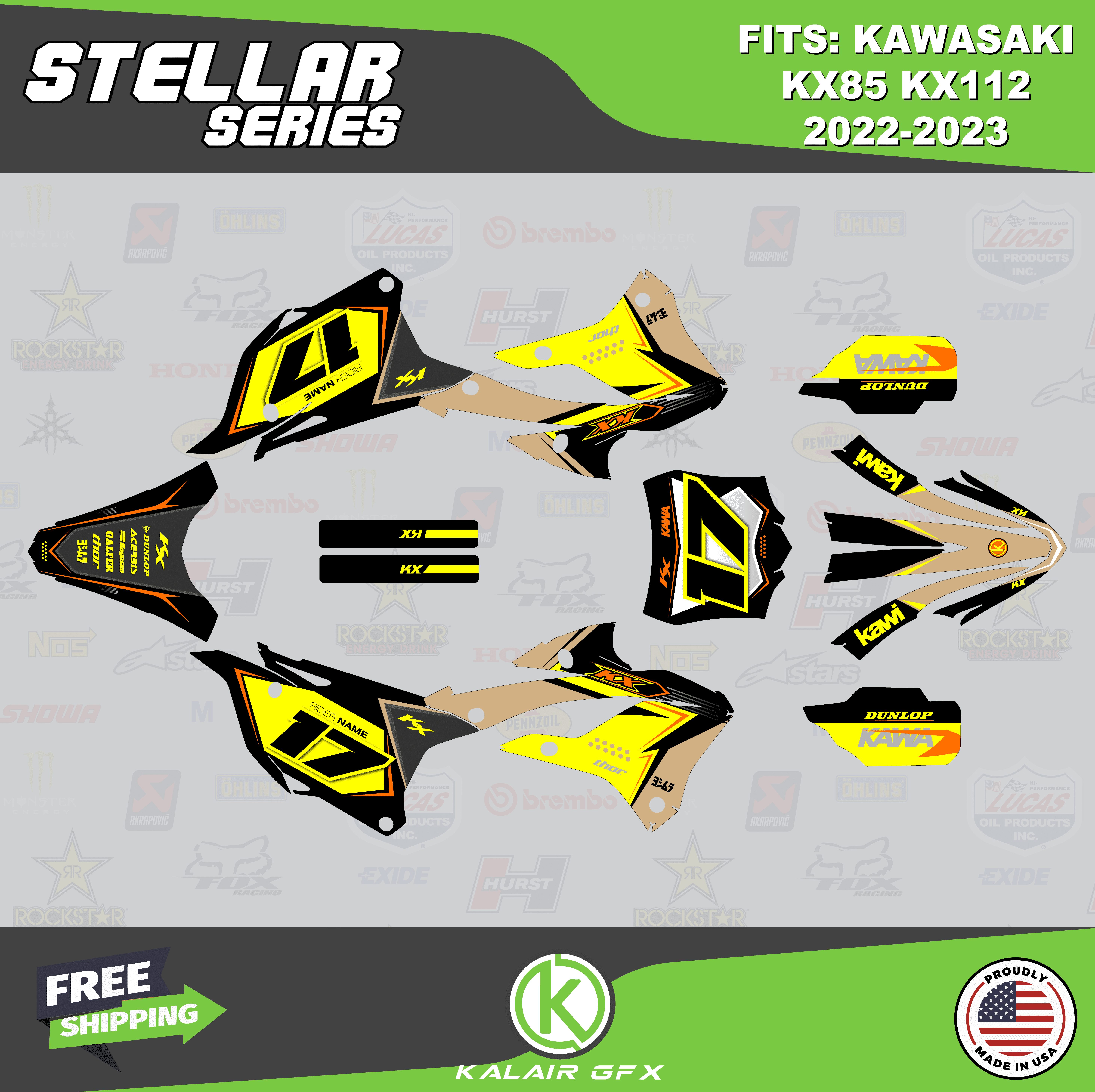 Kalair GFX Graphics Kit for Kawasaki KX85KX112 (2022-2023) Stellar ...