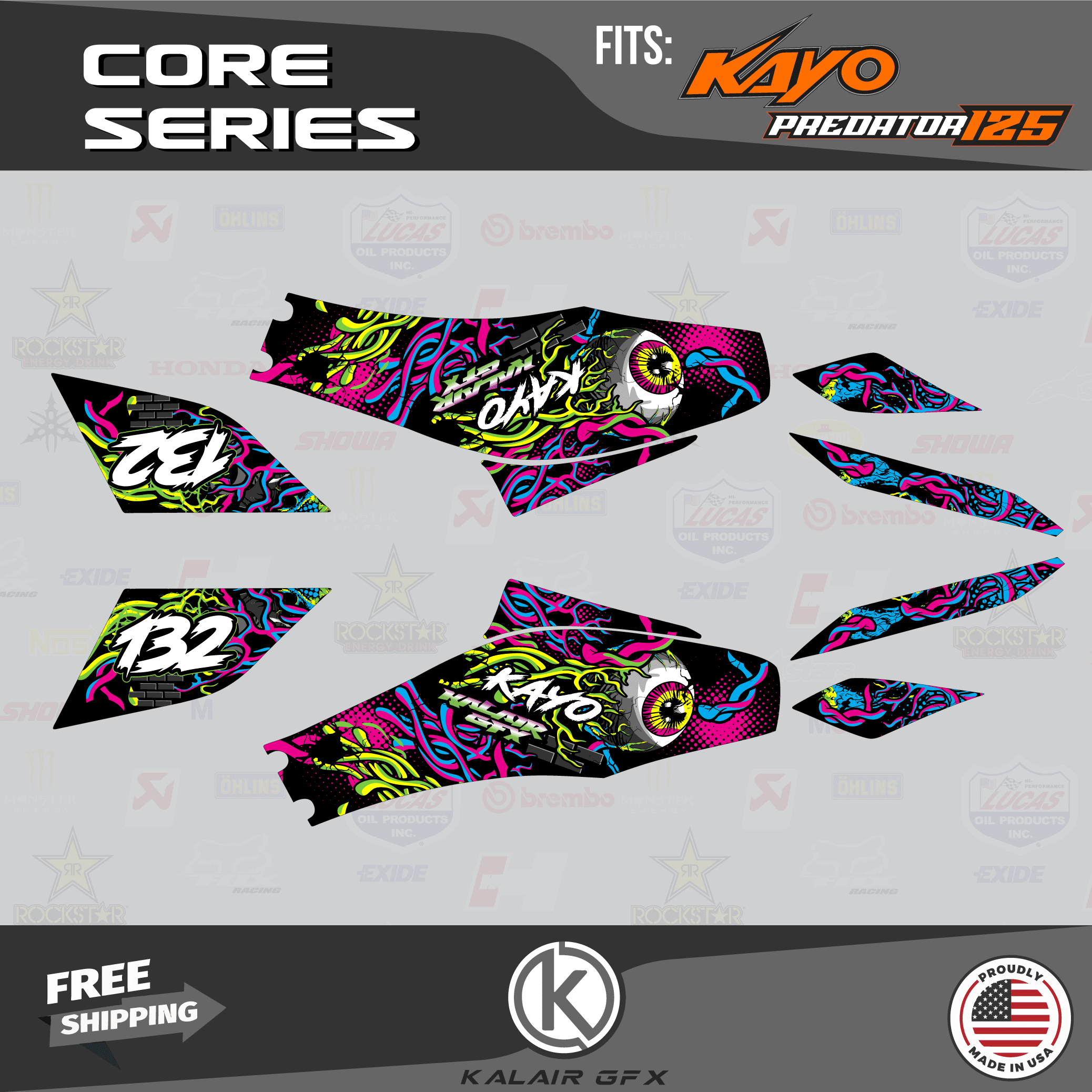 Kalair GFX Graphics Kit for Kayo ATV Predator 125 (All Years) Core ...