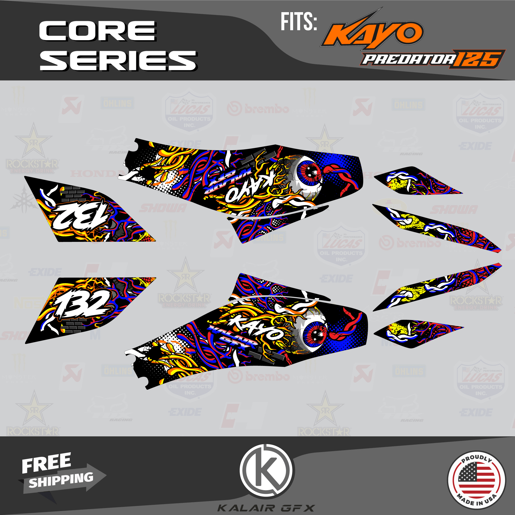 Kalair GFX Graphics Kit for Kayo ATV Predator 125 (All Years) Core ...