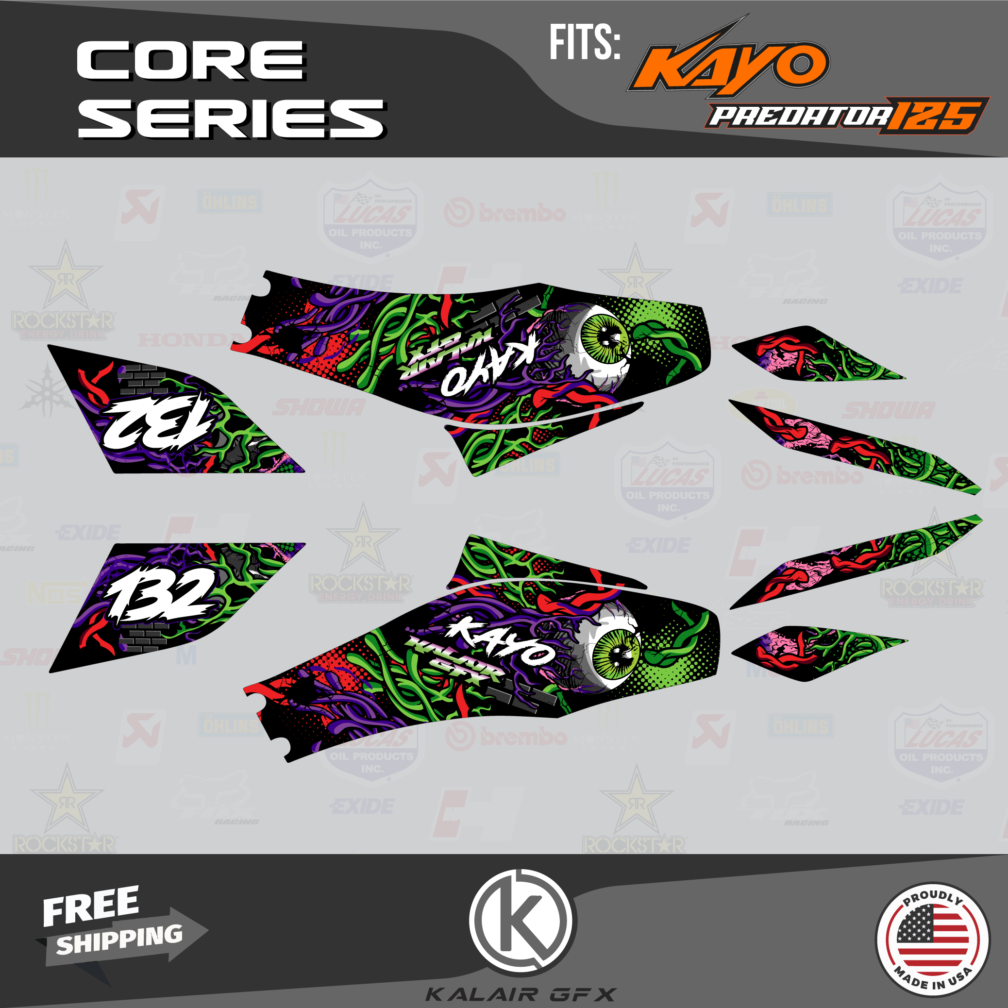 Kalair GFX Graphics Kit for Kayo ATV Predator 125 (All Years) Core ...