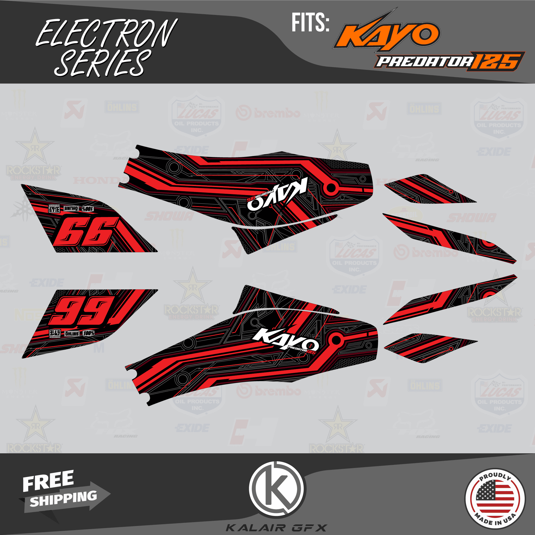 Kalair GFX Graphics Kit for Kayo ATV Predator 125 (All Years) Electron ...
