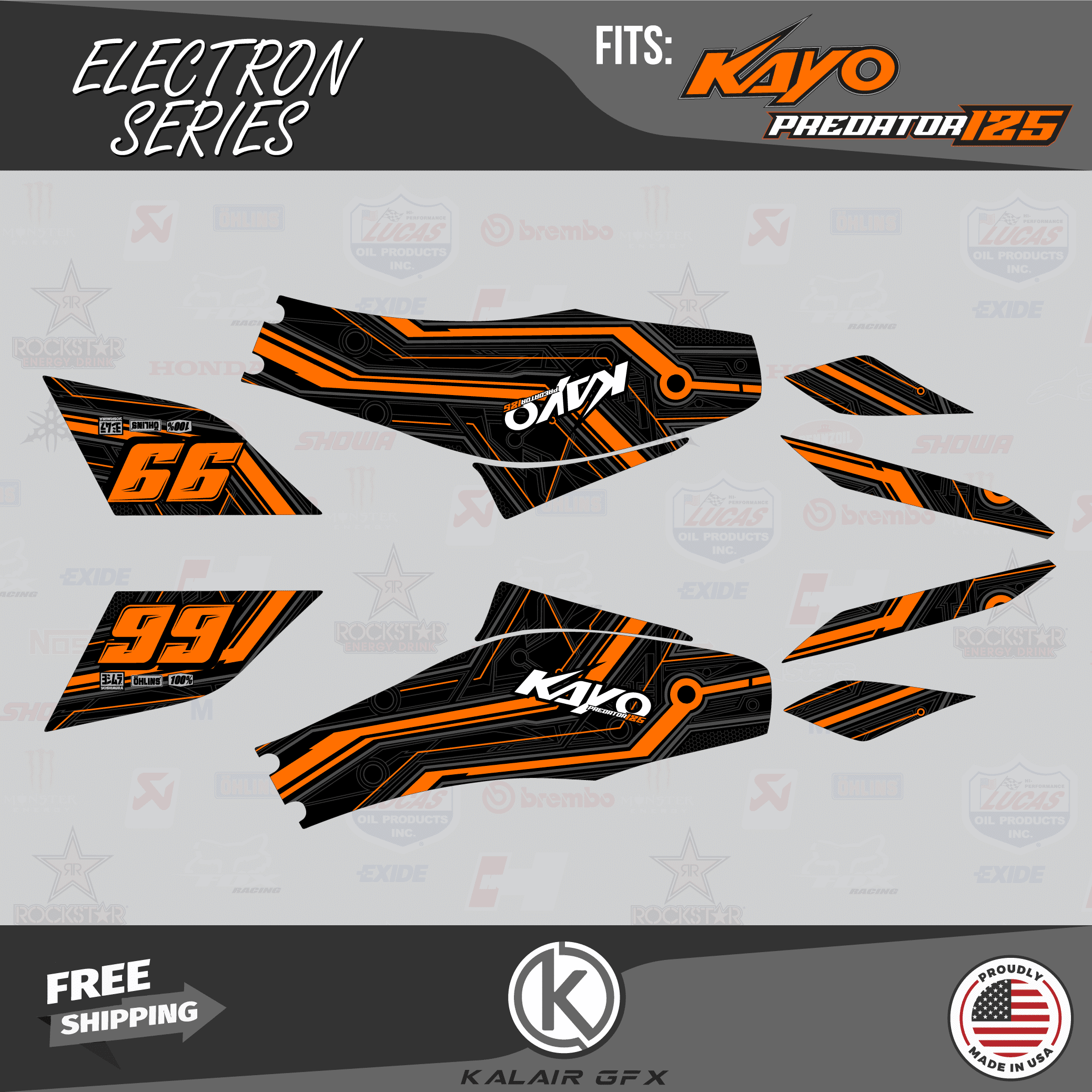 Kalair GFX Graphics Kit for Kayo ATV Predator 125 (All Years) Electron ...