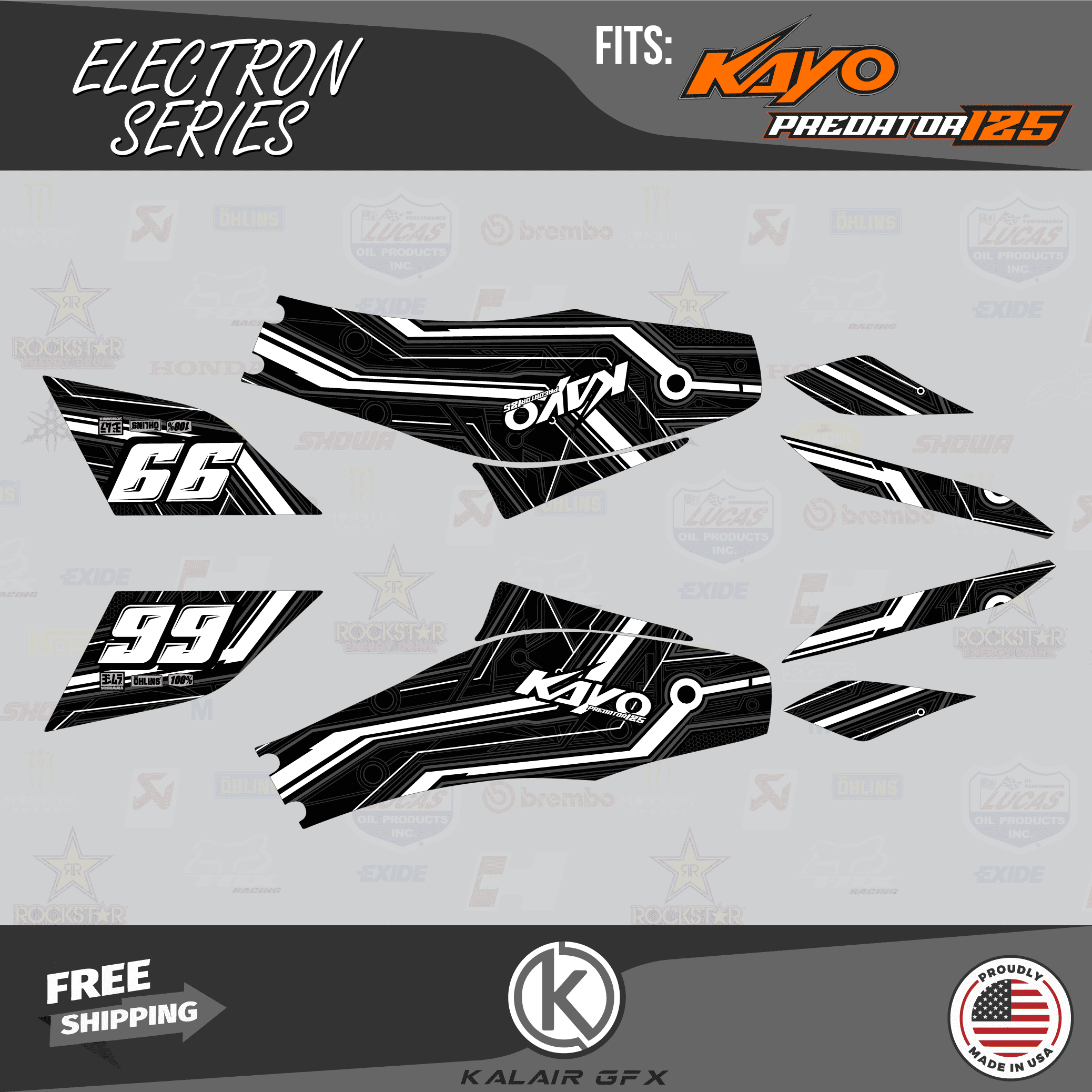 Kalair GFX Graphics Kit for Kayo ATV Predator 125 (All Years) Electron ...