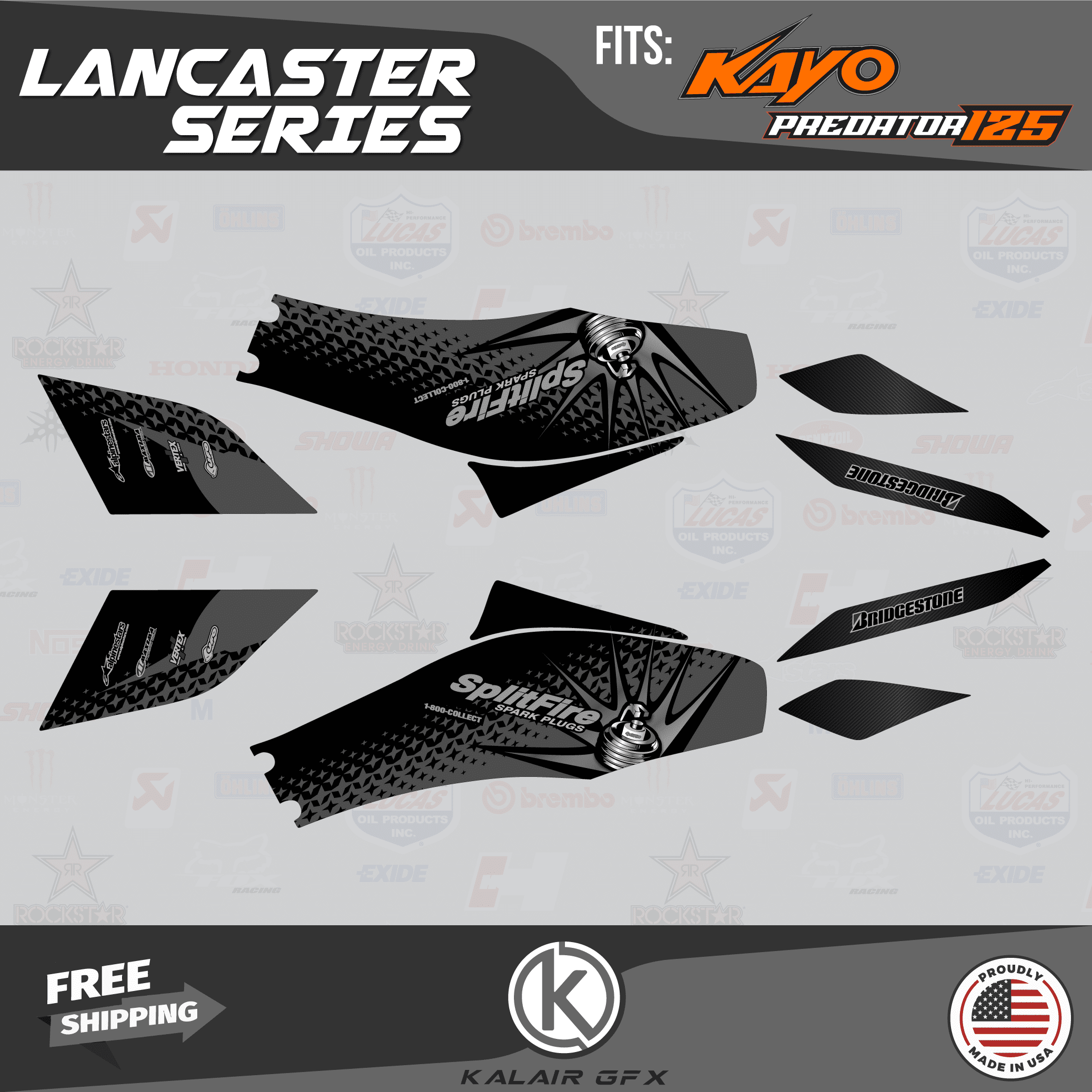 Kalair GFX Graphics Kit for Kayo ATV Predator 125 (All Years) Lancaster ...