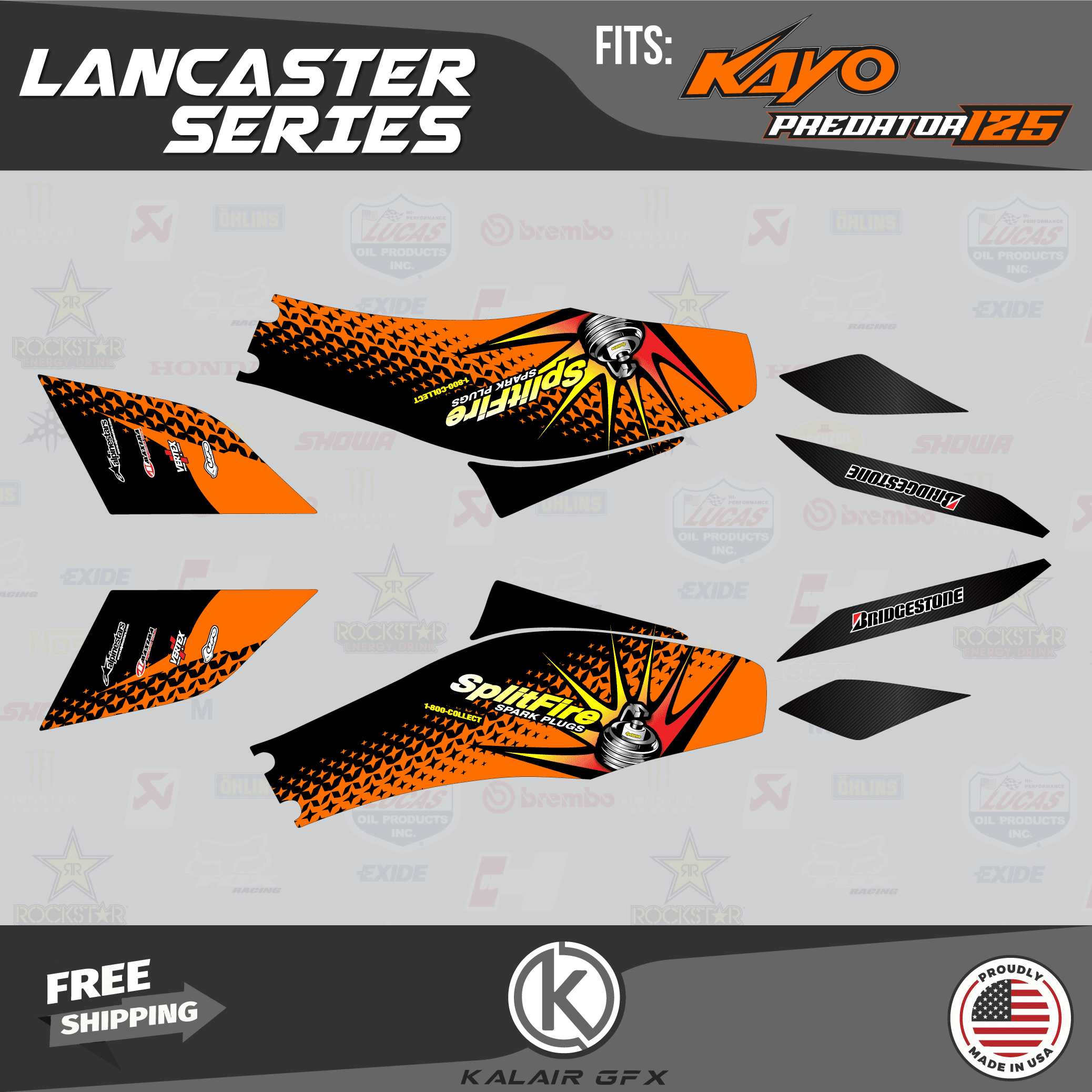Kalair GFX Graphics Kit for Kayo ATV Predator 125 (All Years) Lancaster ...
