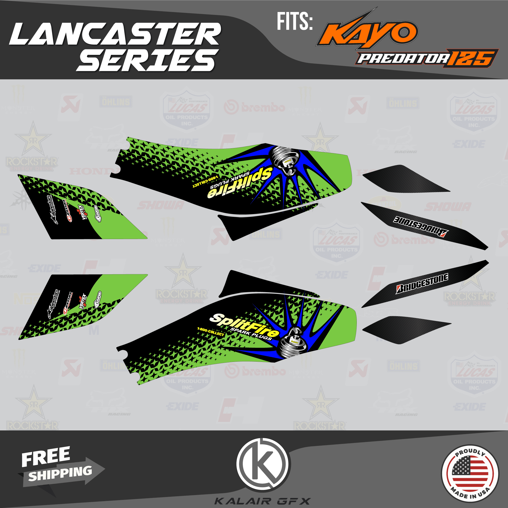 Kalair GFX Graphics Kit for Kayo ATV Predator 125 (All Years) Lancaster ...
