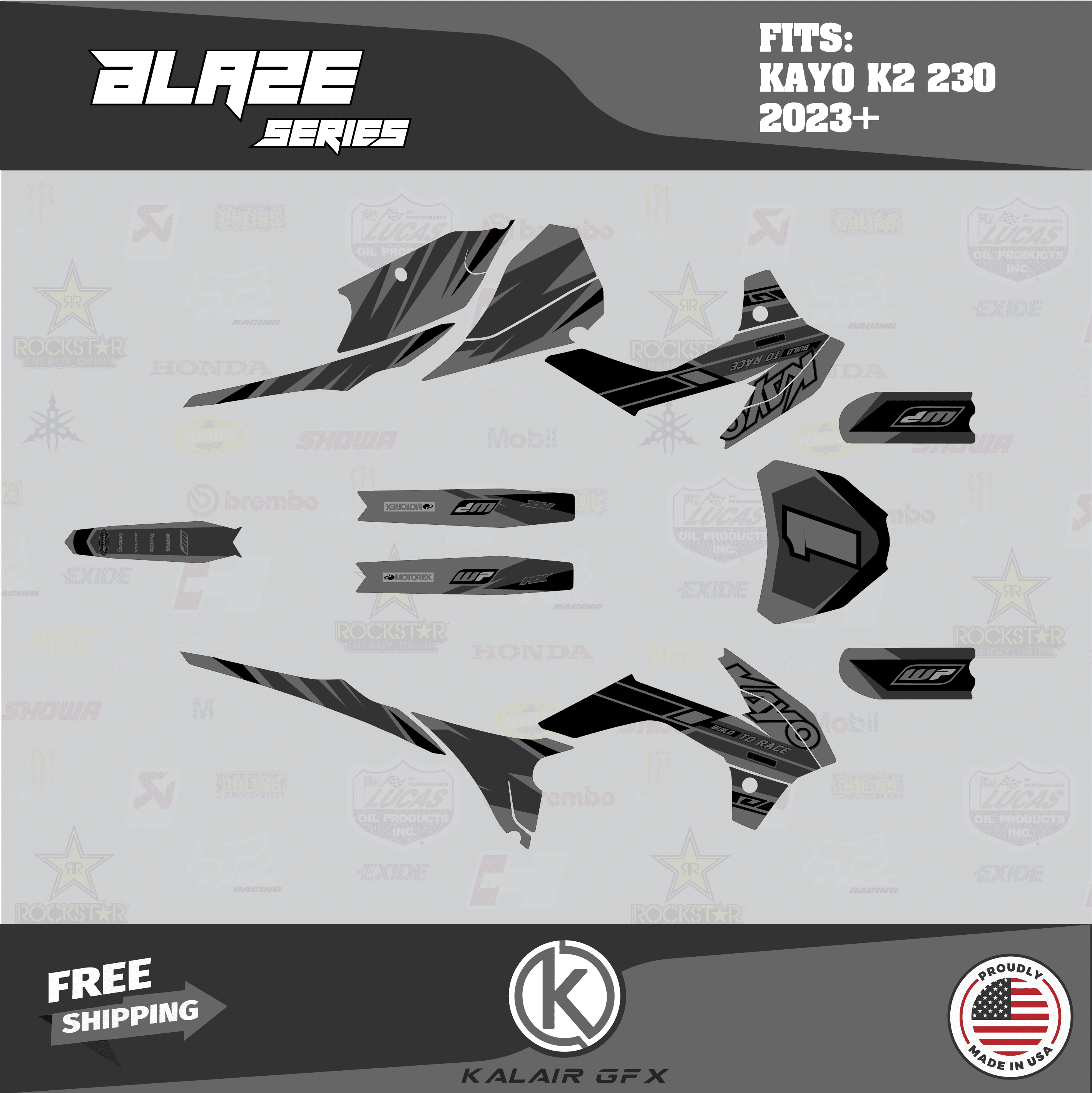Kalair GFX Graphics Kit for Kayo K2 230 (All Years) Blaze Series ...