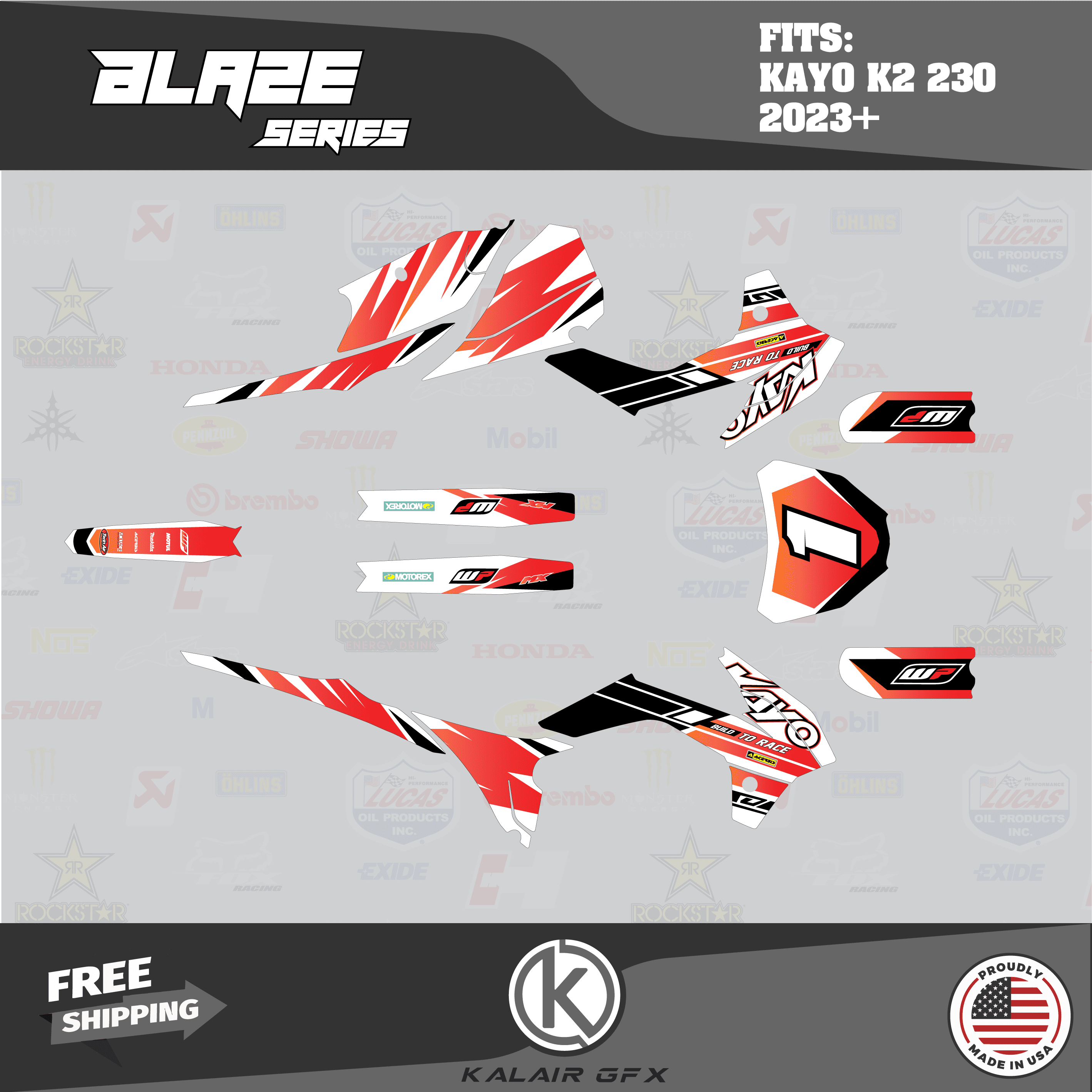 Kalair GFX Graphics Kit for Kayo K2 230 (All Years) Blaze Series ...