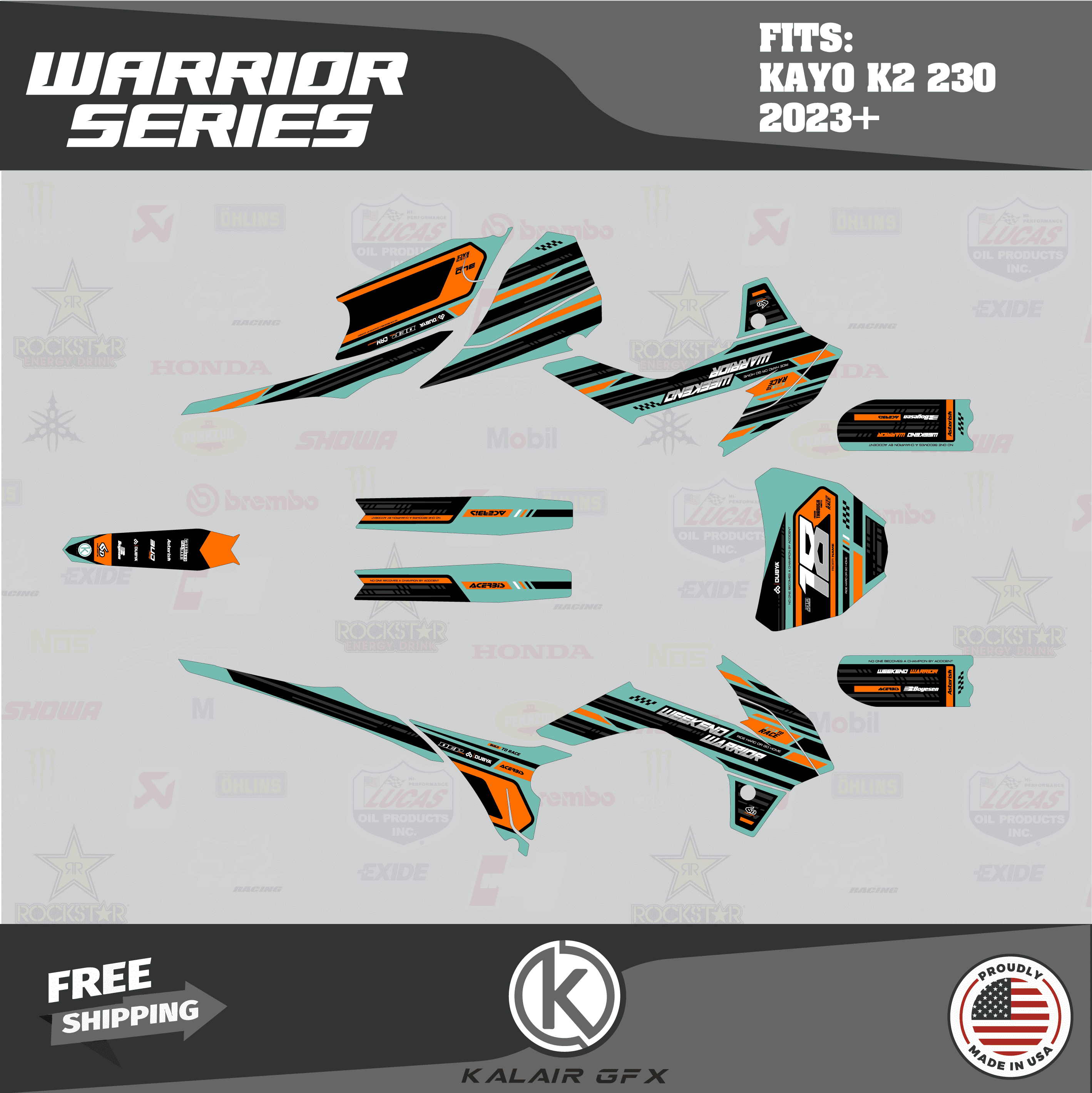 Kalair GFX Graphics Kit for Kayo K2 230 (All Years) Warrior Series ...