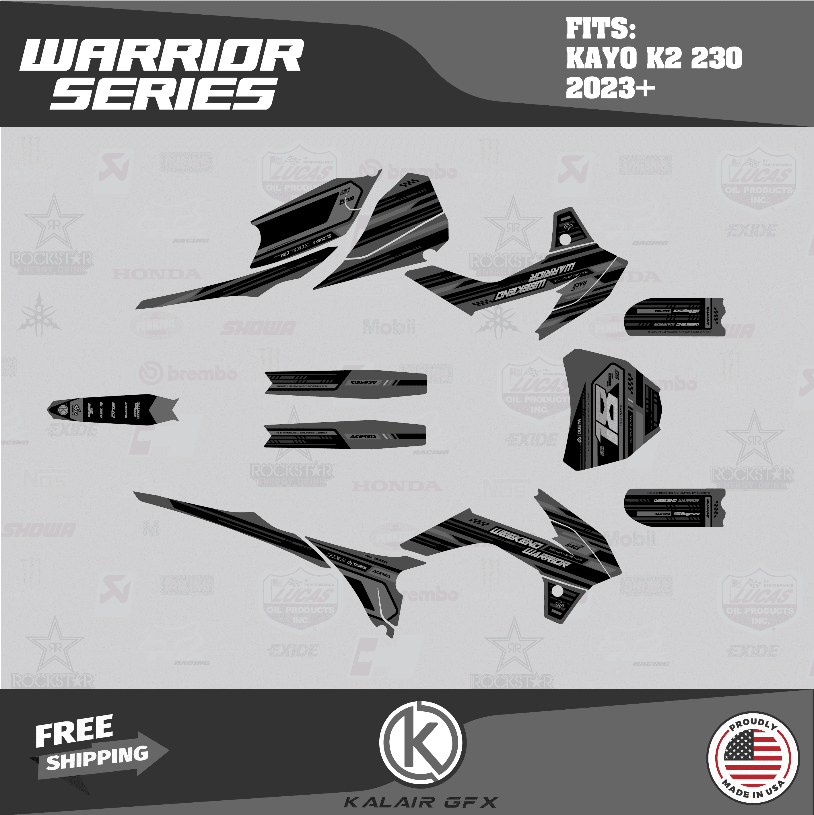 Kalair GFX Graphics Kit for Kayo K2 230 (All Years) Warrior Series ...
