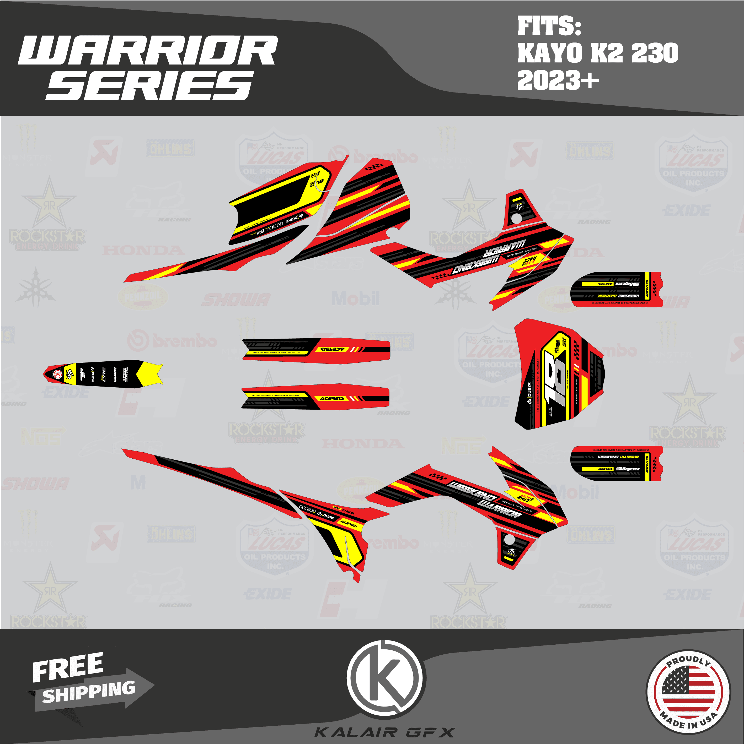 Kalair GFX Graphics Kit for Kayo K2 230 (All Years) Warrior Series - Walmart.com