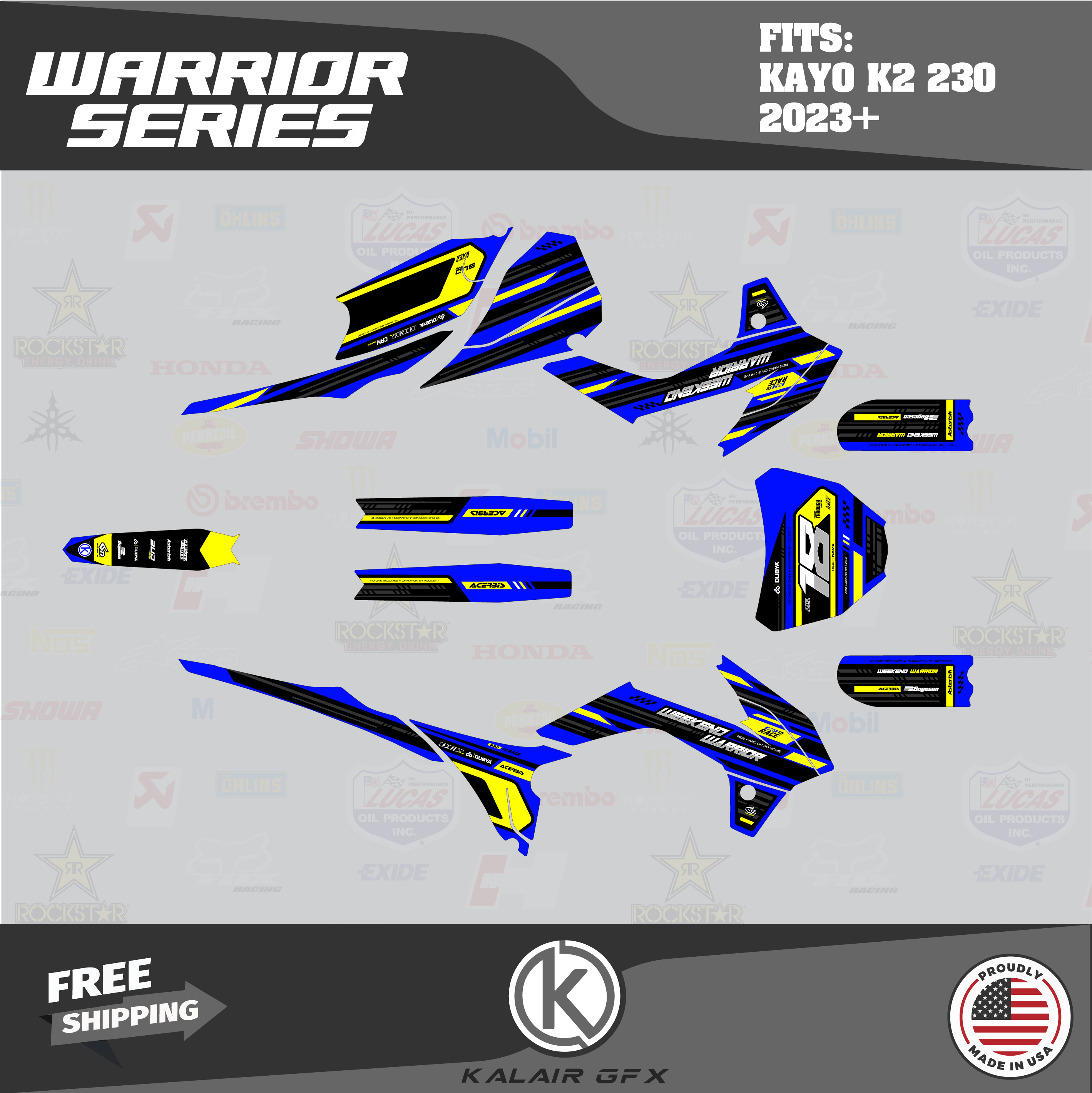 Kalair GFX Graphics Kit for Kayo K2 230 (All Years) Warrior Series ...