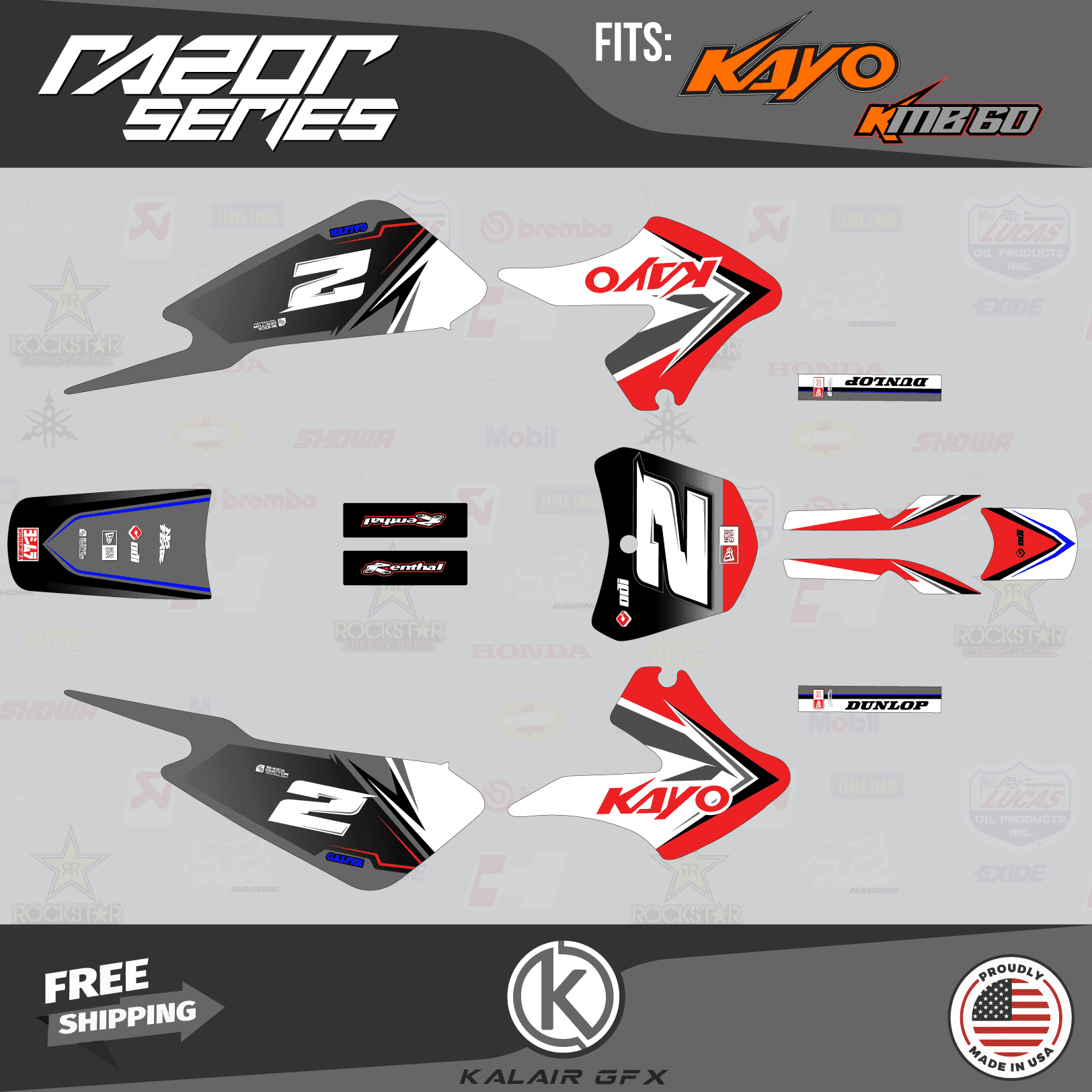 Kalair GFX Graphics Kit for Kayo KMB60 (2022-2023) Razor Series ...