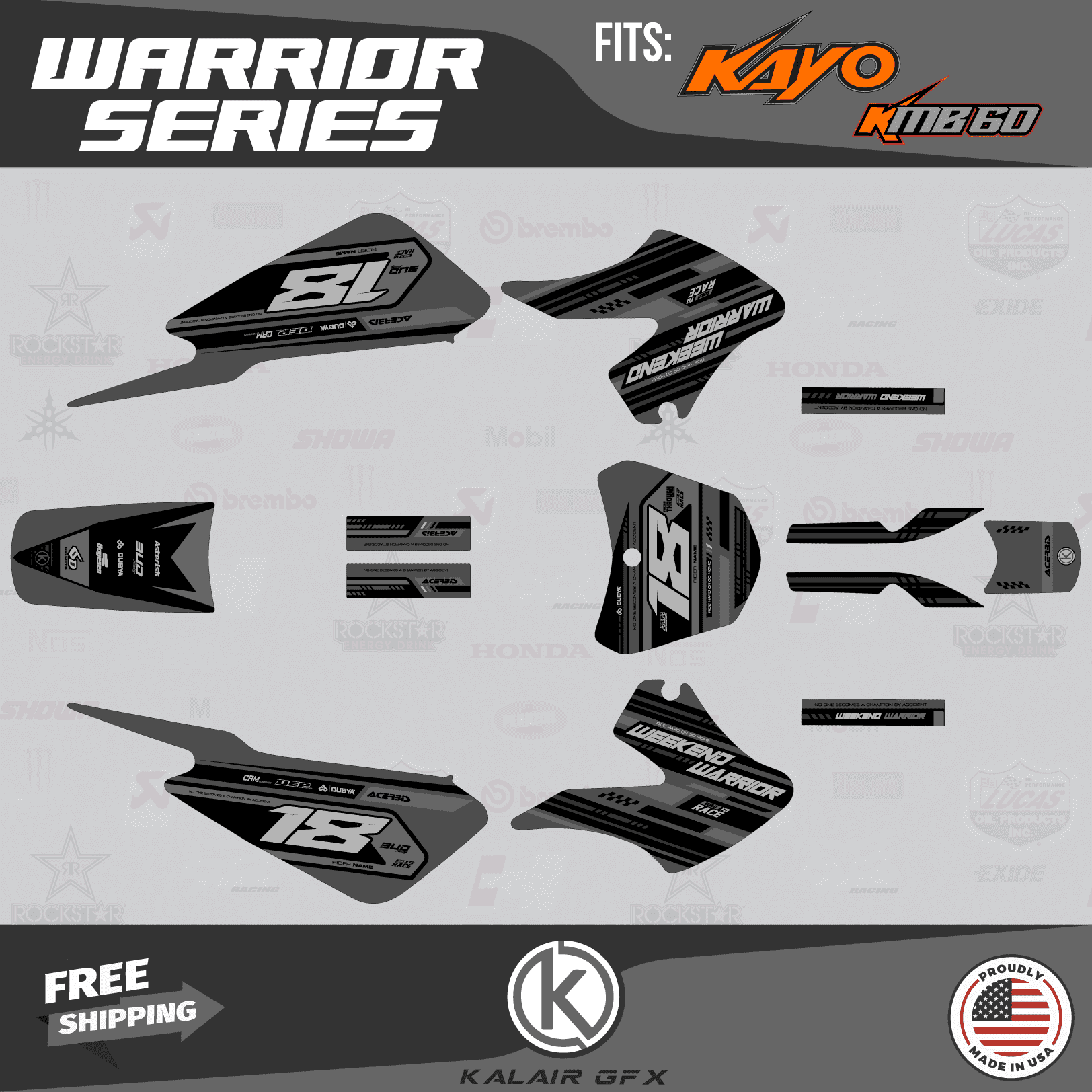 Kalair GFX Graphics Kit for Kayo KMB60 (2022-2023) Warrior Series ...